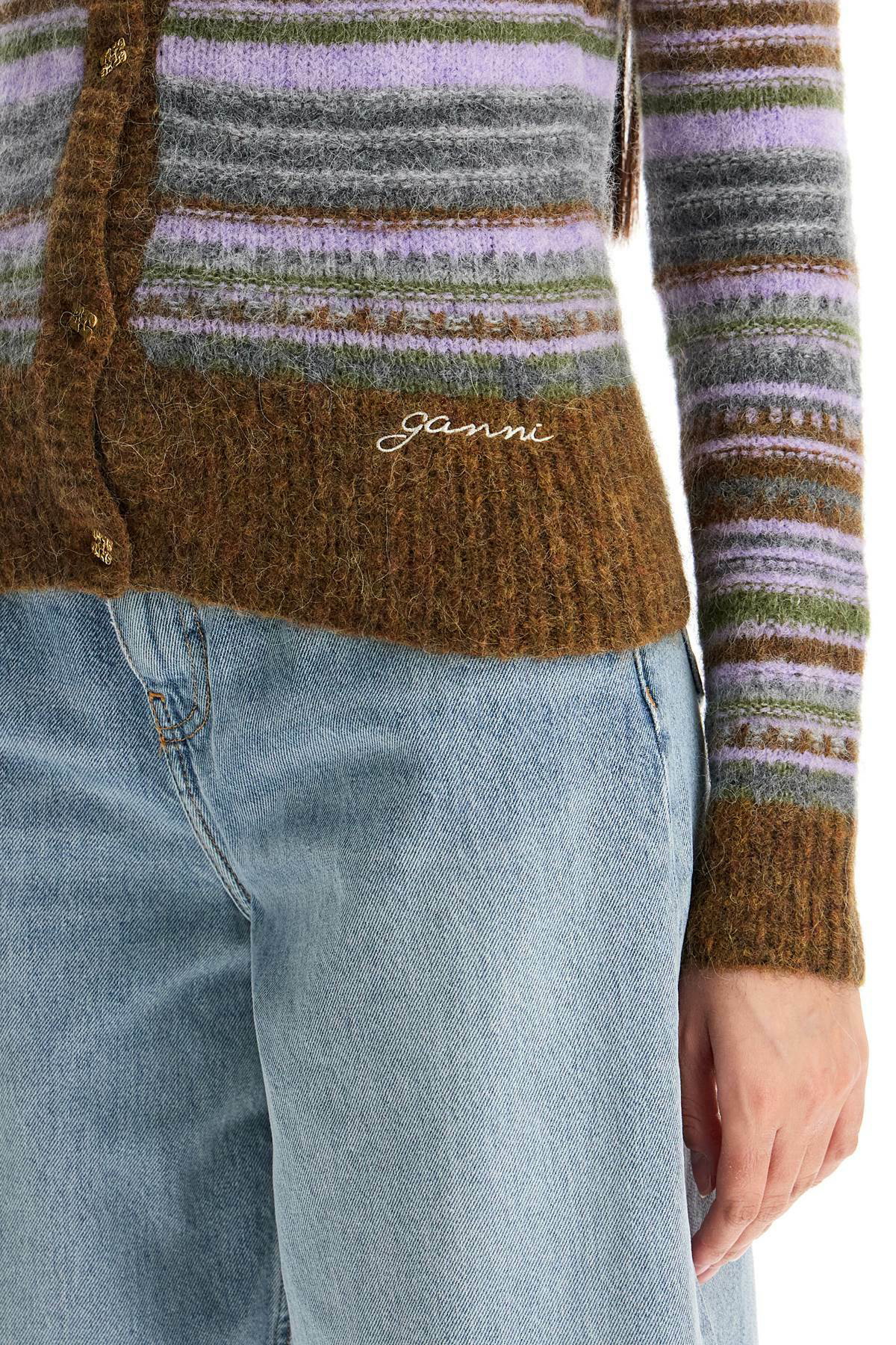 GANNI soft striped cardigan with fluffy Multicolor GANNI