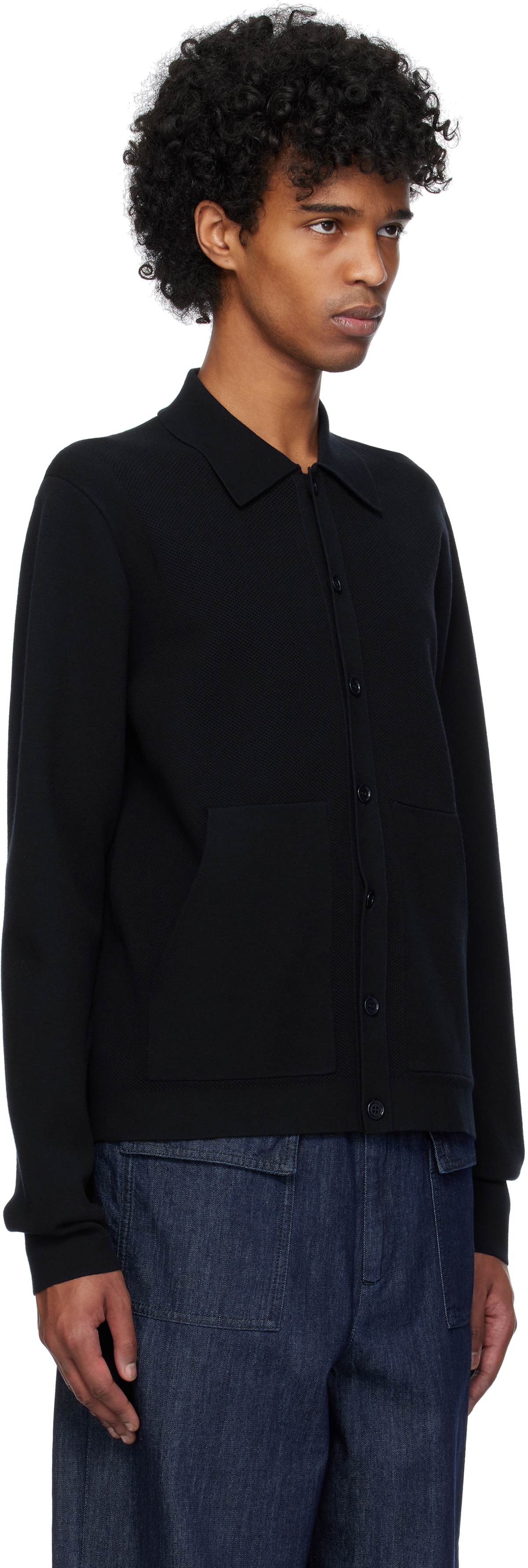 Dries Van Noten Navy Piqué & Jersey Cardigan Dries Van Noten