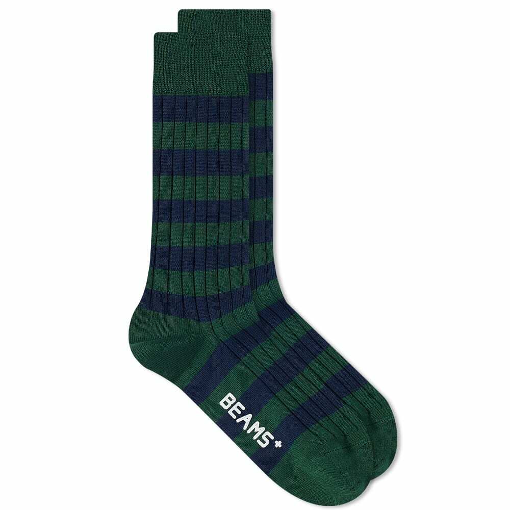 Beams Plus Men's Rib Stripe Sock in Green Beams Plus