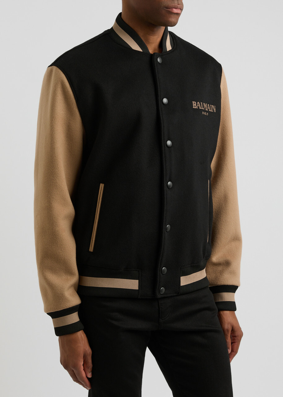 Balmain Panelled Logo Wool-blend Bomber Jacket Black Balmain