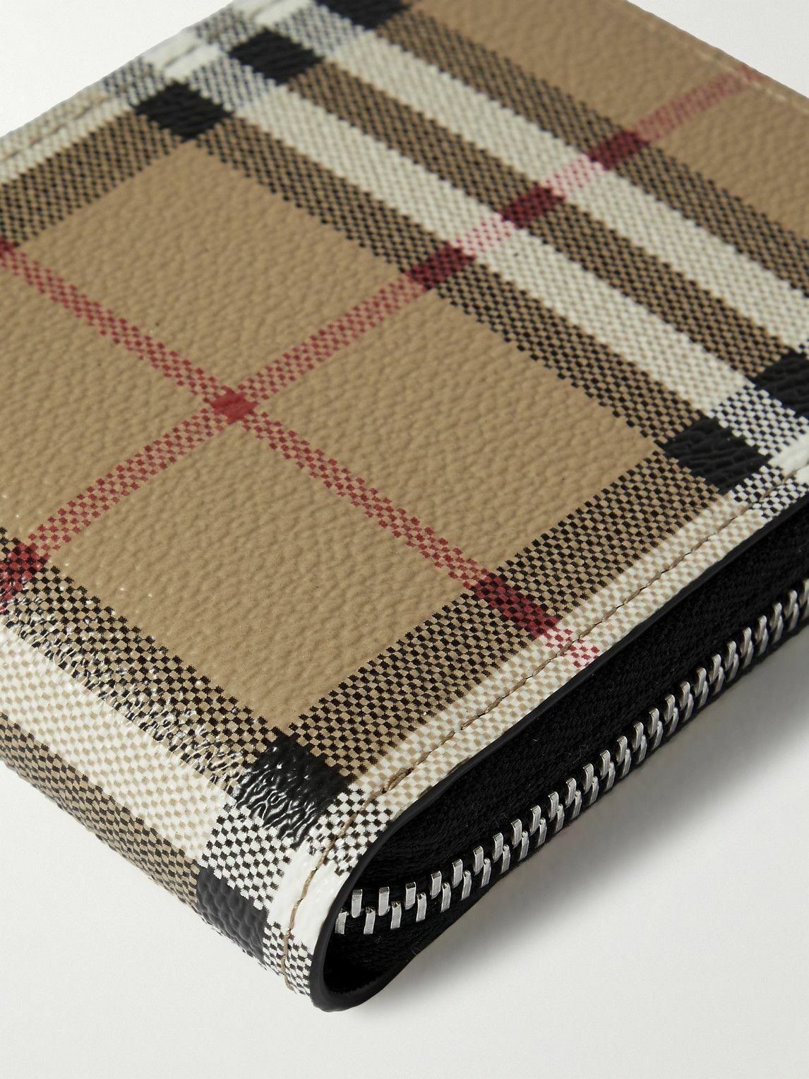 Burberry - Leather-Trimmed Checked Coated-Canvas Wallet Burberry