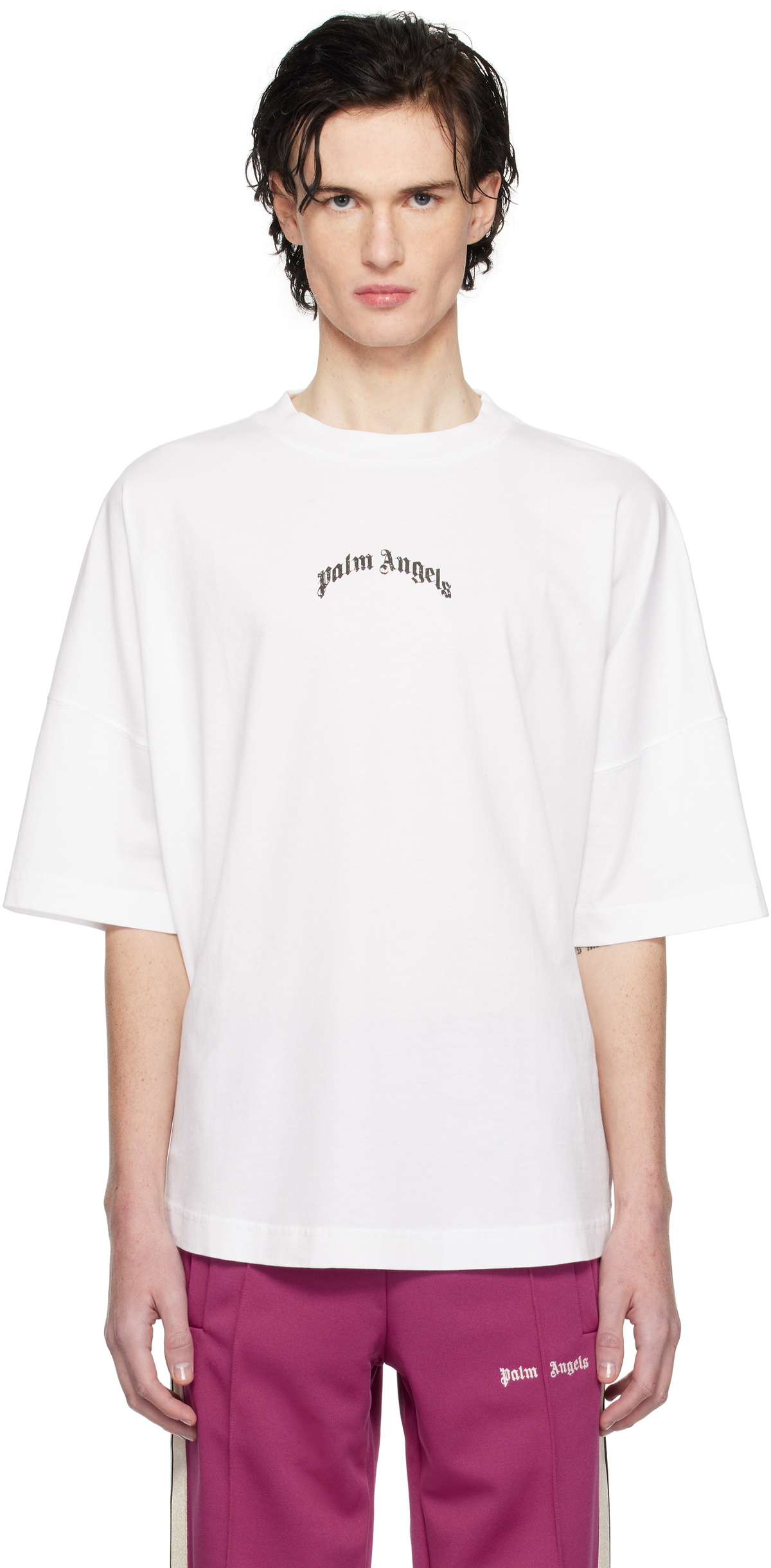 Palm Angels White Curved Logo T-Shirt Palm Angels