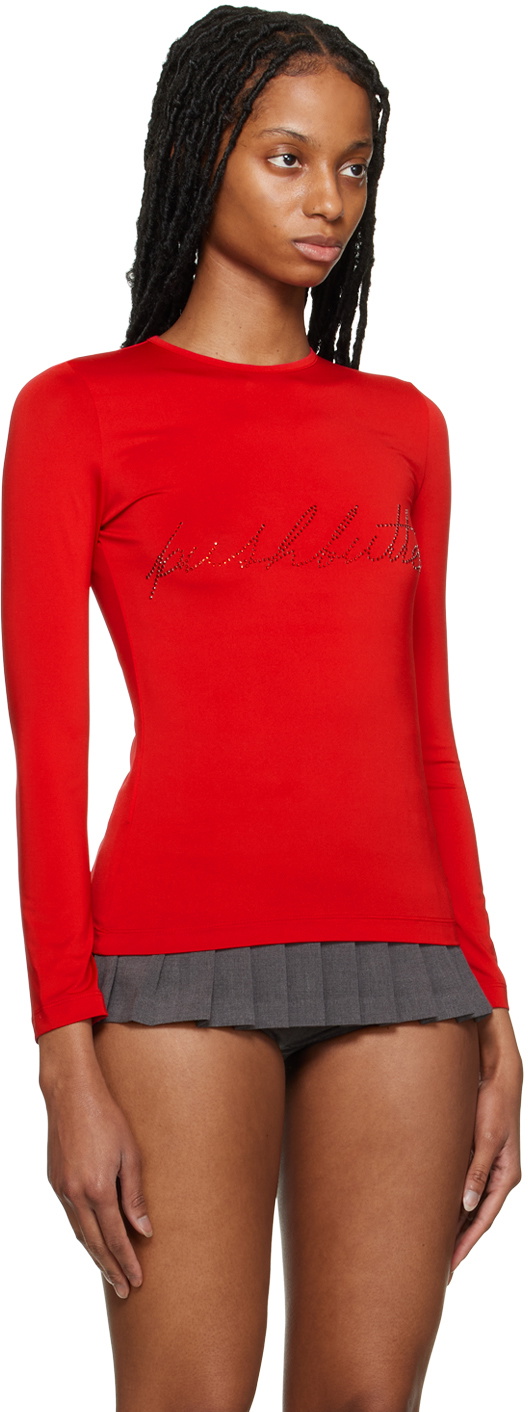 Pushbutton Red Crystal Long Sleeve T-Shirt Pushbutton