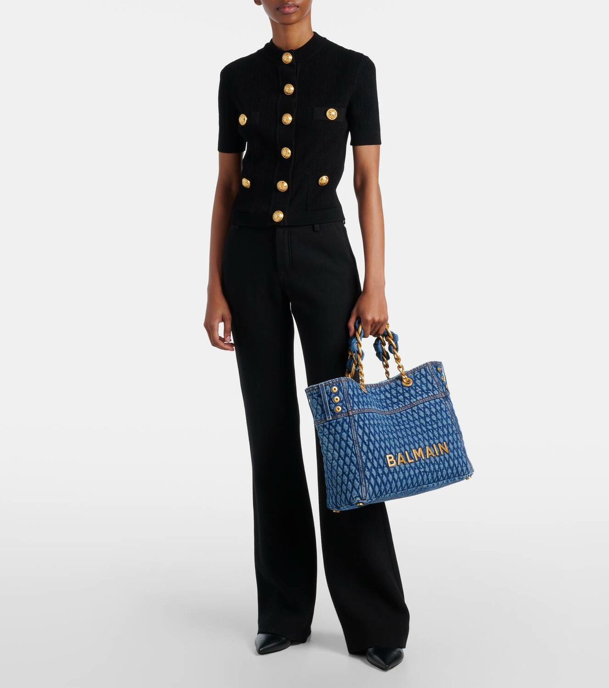 Balmain 1945 quilted denim tote bag Balmain