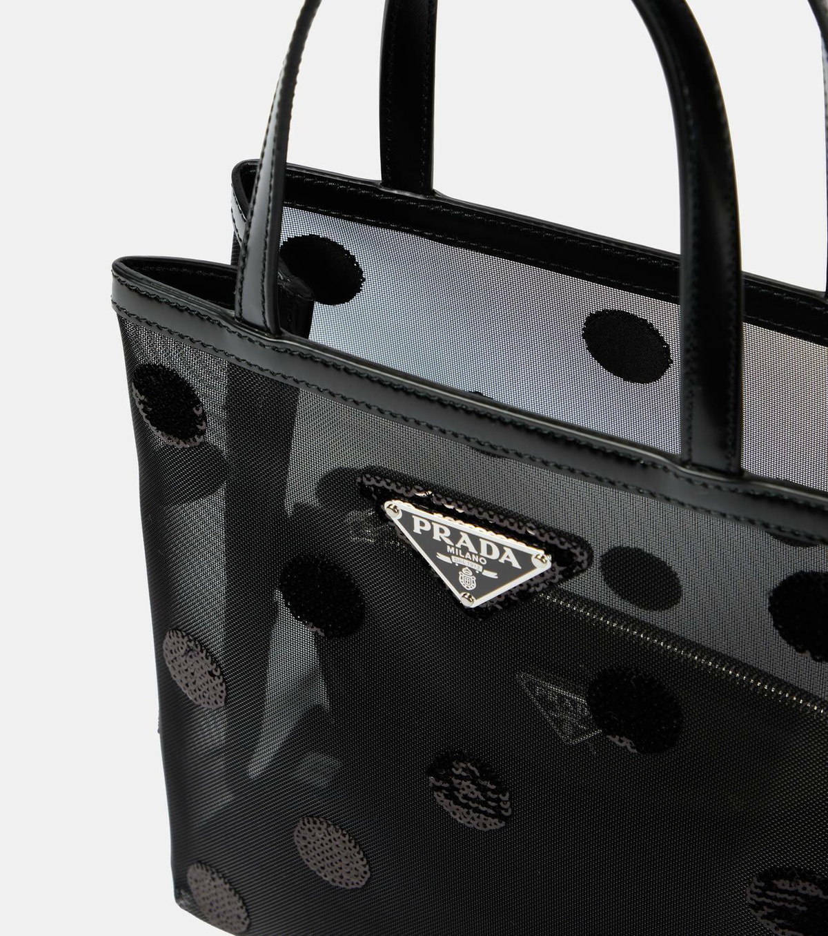 Prada Small leather-trimmed mesh tote Prada