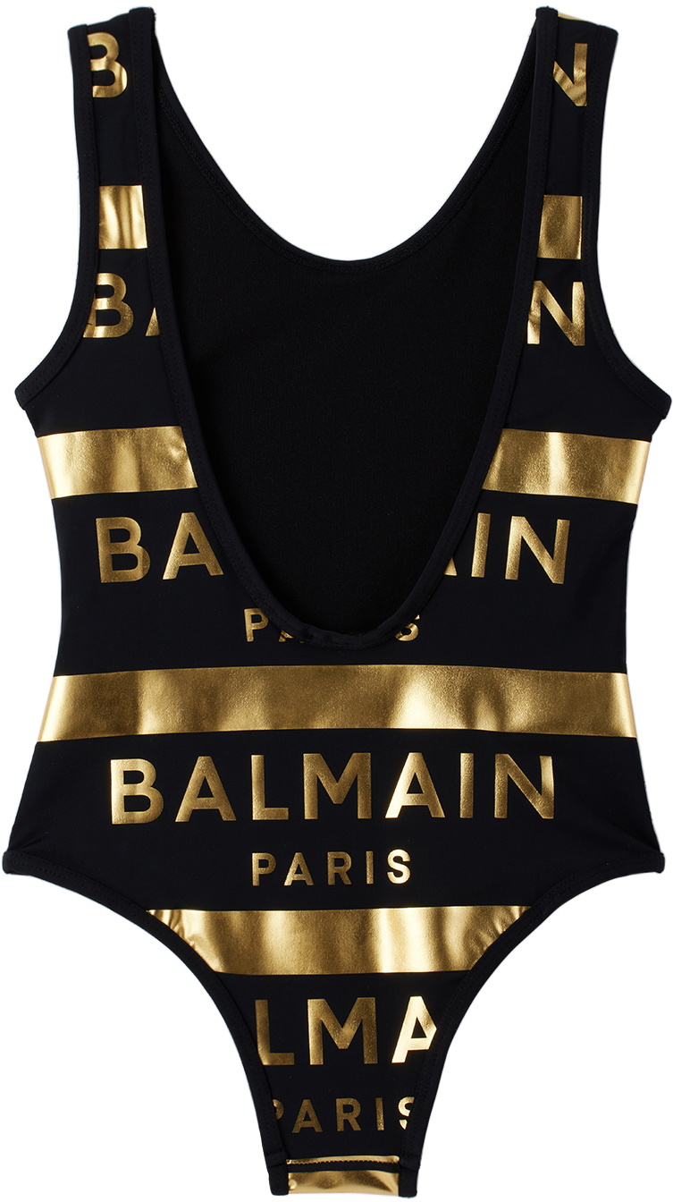 Balmain Kids Black Striped One-Piece Swimsuit Balmain