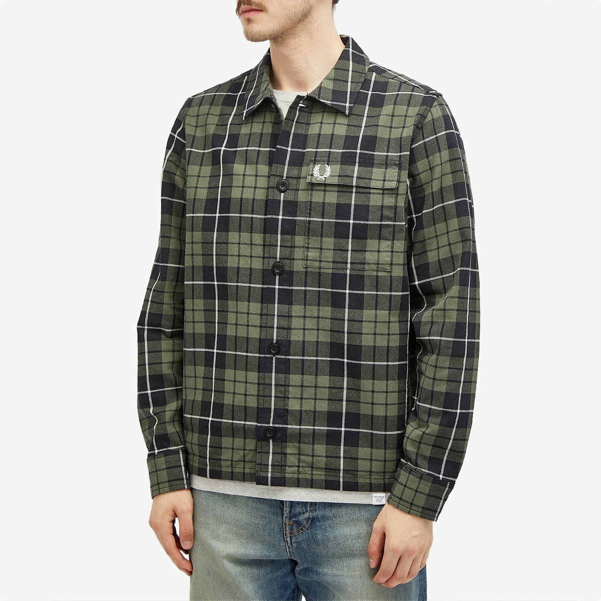 Fred Perry Men's Check Overshirt in Laurel Wreath Green Fred Perry