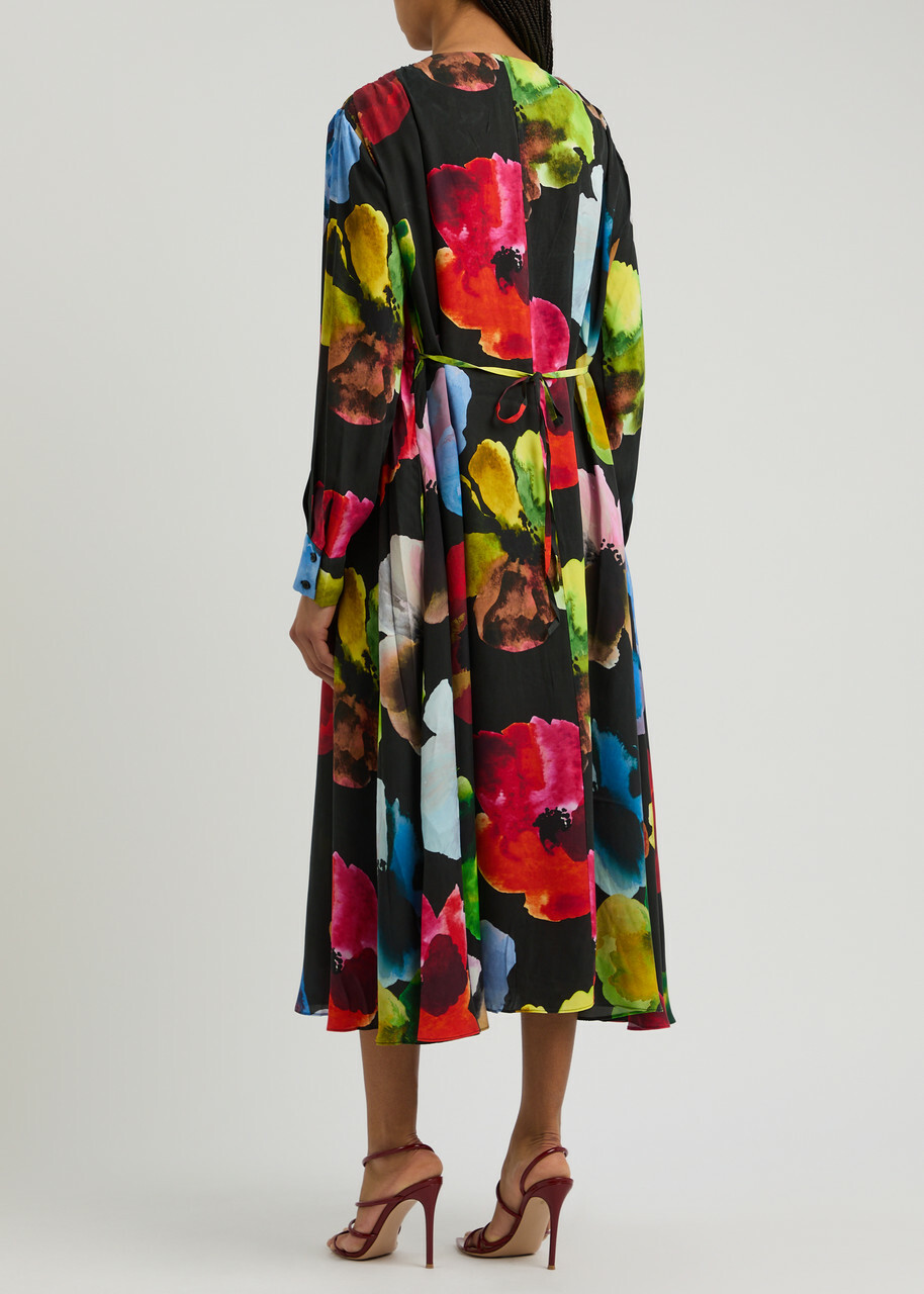 Stine Goya Floral-print Wrap-effect Matte Satin Midi Dress ...