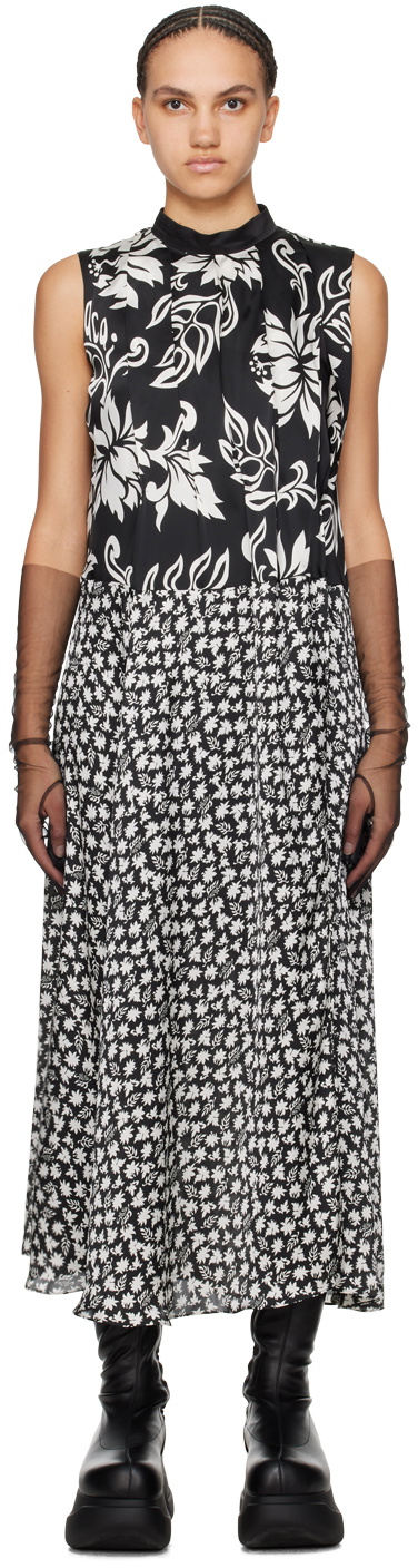sacai Black Floral Print Maxi Dress Sacai
