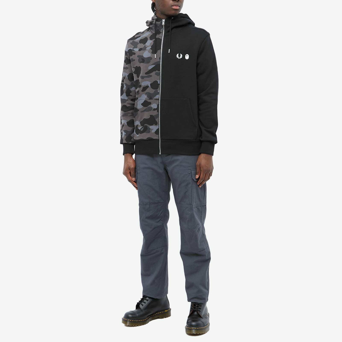 Fred Perry x BAPE Split Camo Zip Through Hoody in Black Fred Perry