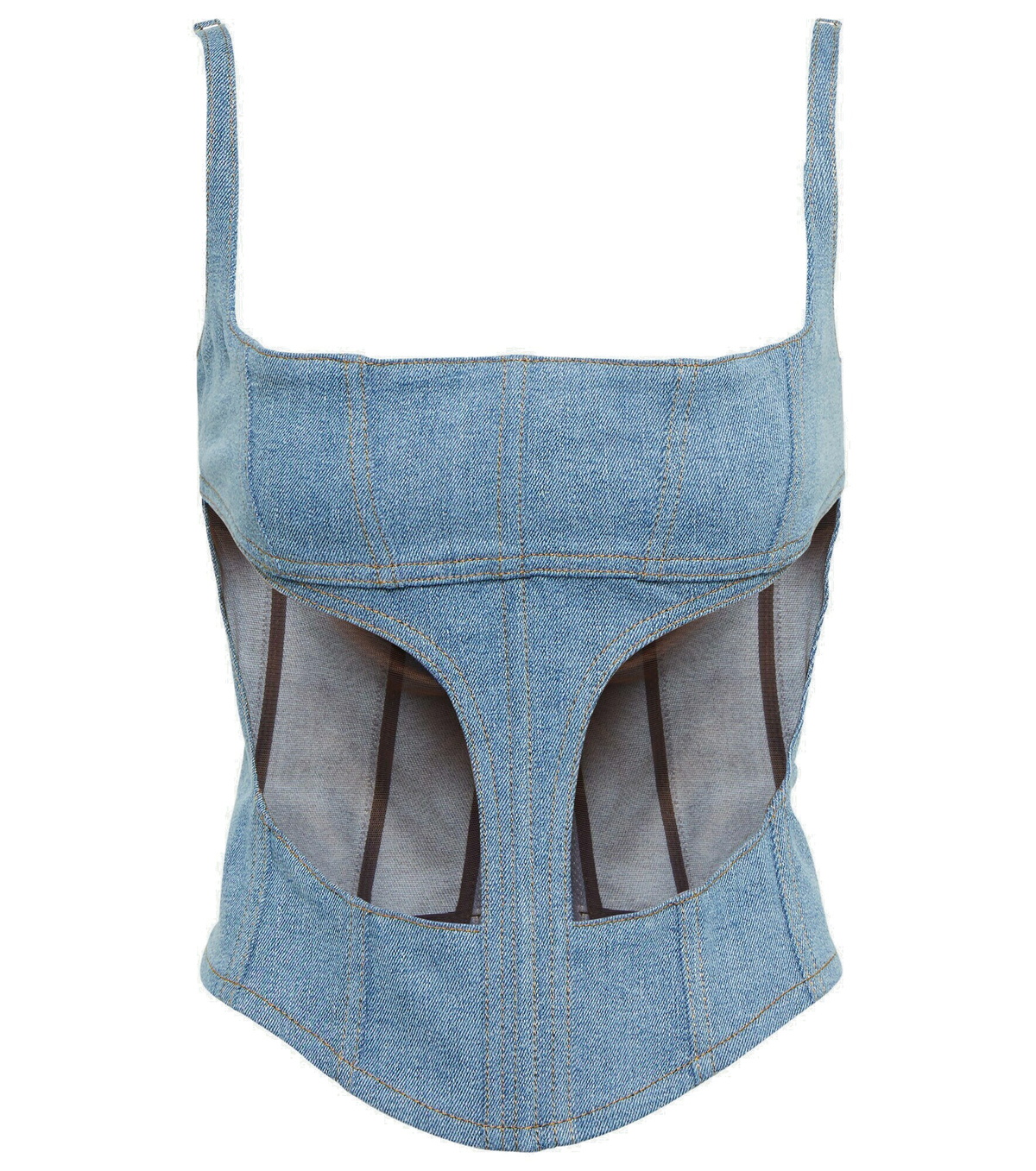 Mugler - Denim and mesh corset top Mugler