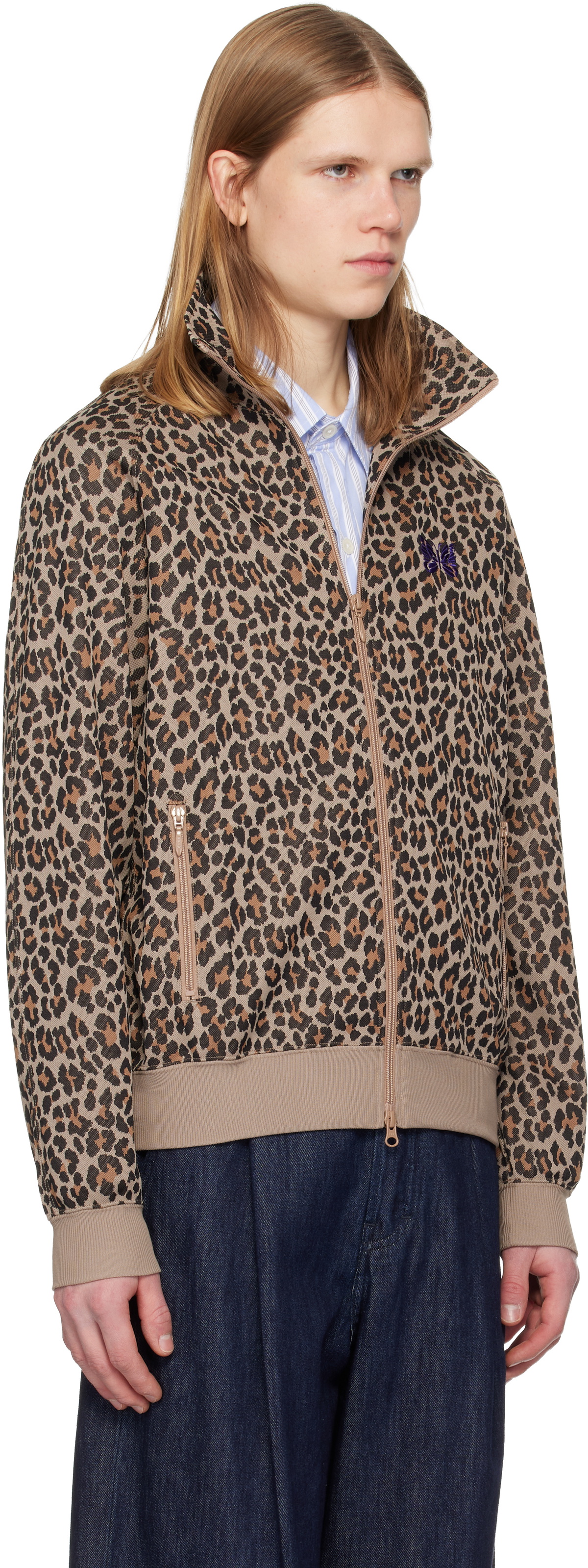 NEEDLES Taupe & Black Leopard Track Jacket Needles