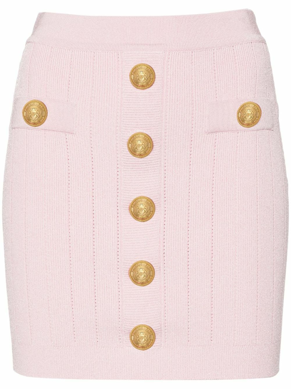 Balmain Pink Button-Embossed Pencil Skirt Balmain