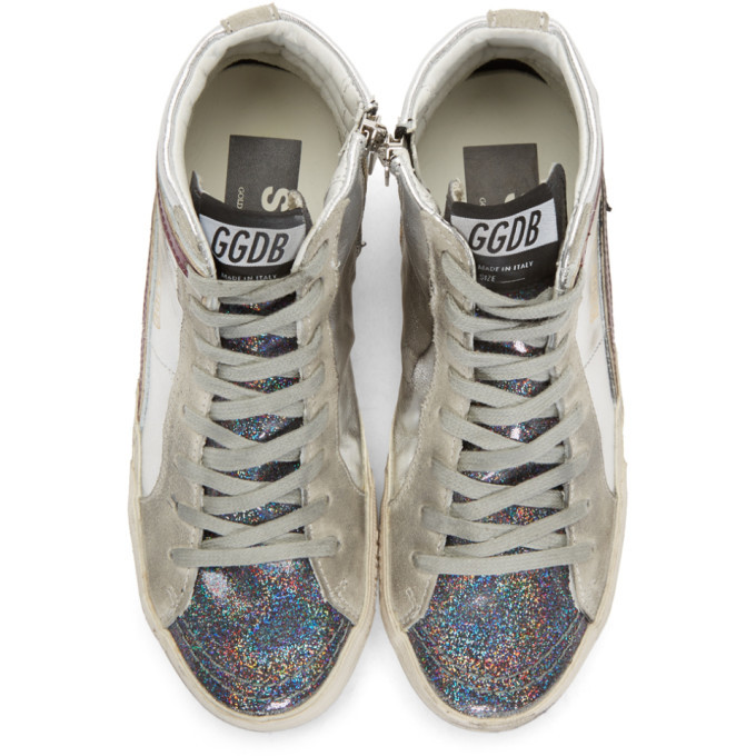 Golden Goose Silver Glitter Slide High-Top Sneakers Golden Goose Deluxe ...