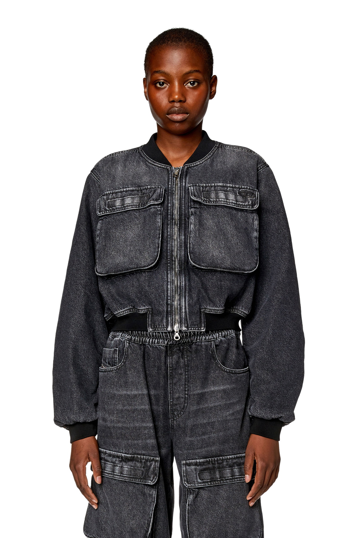 Diesel Cropped jacket in fix denim - Denim Jackets Womens in Black Diesel