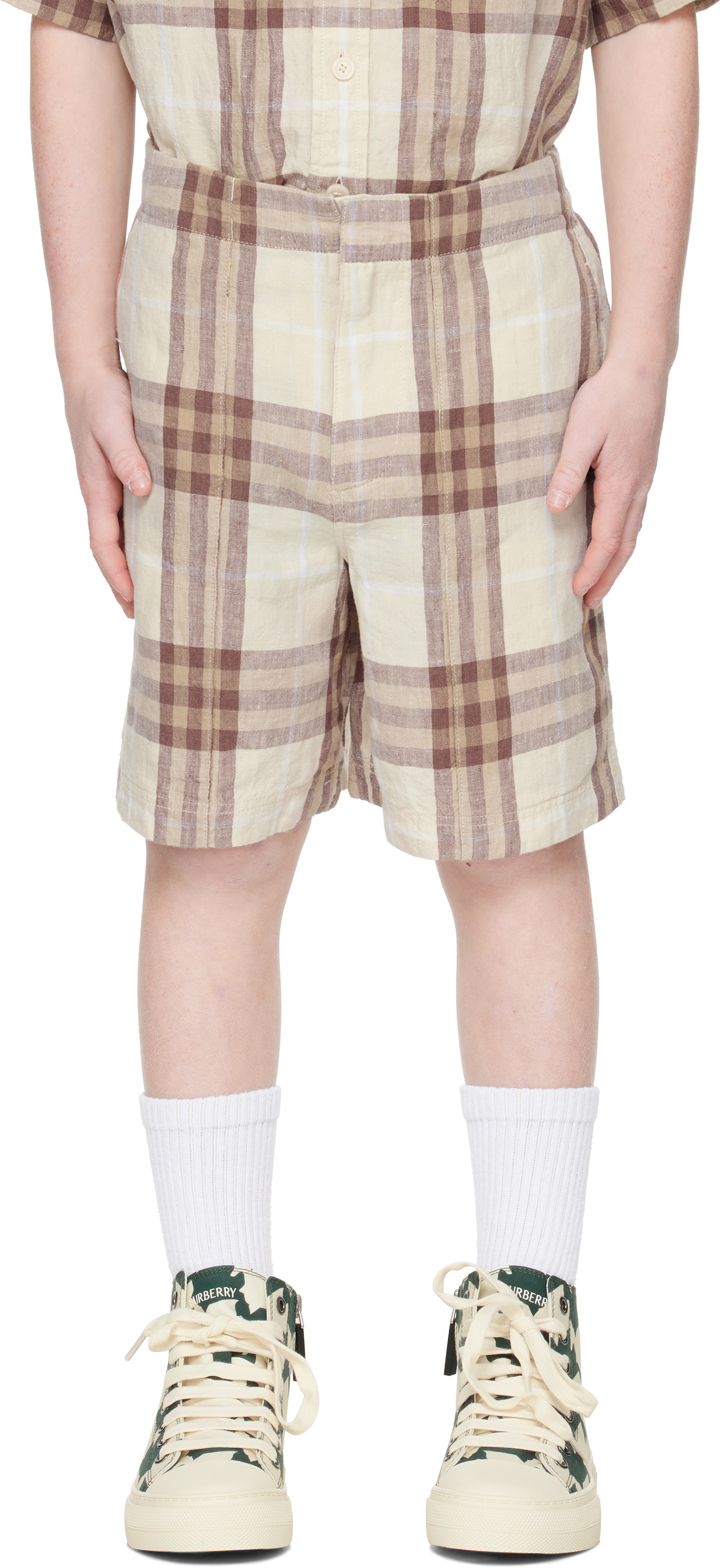 Burberry Kids Beige Check Linen Shorts Burberry