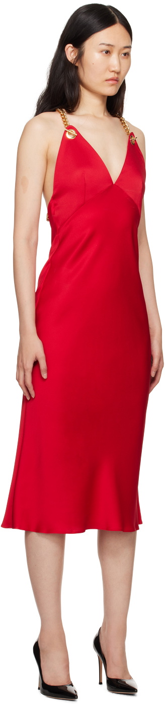 Moschino Red Chains & Hearts Midi Dress Moschino