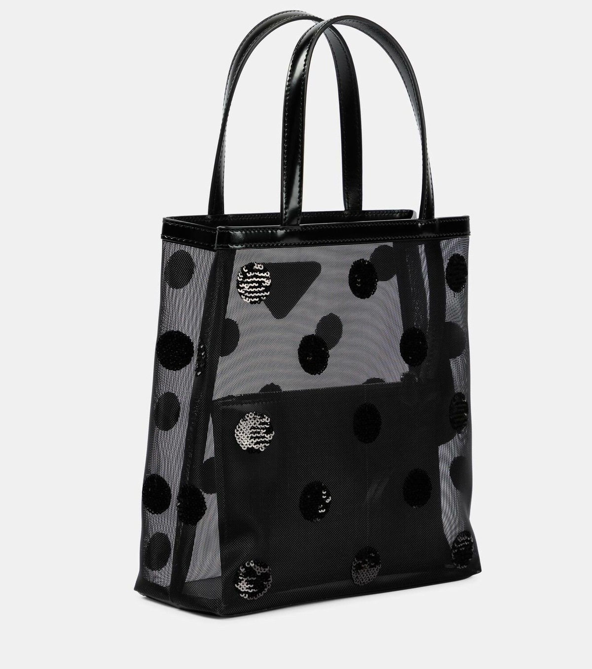 Prada Small leather-trimmed mesh tote Prada