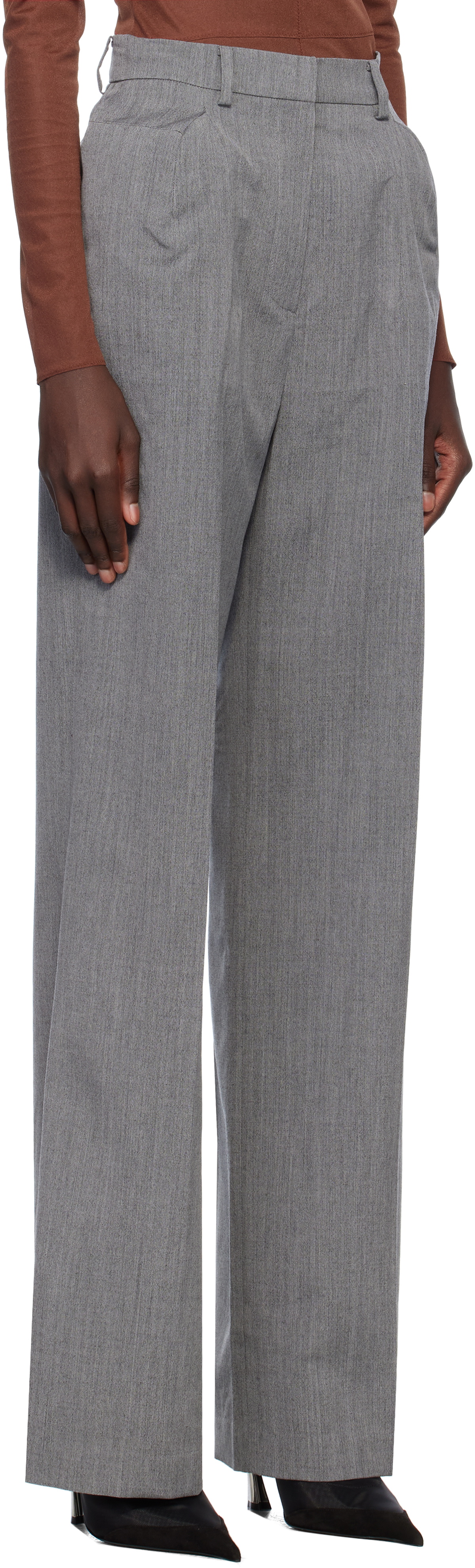 Pushbutton Gray Shoulder Puff Trousers Pushbutton