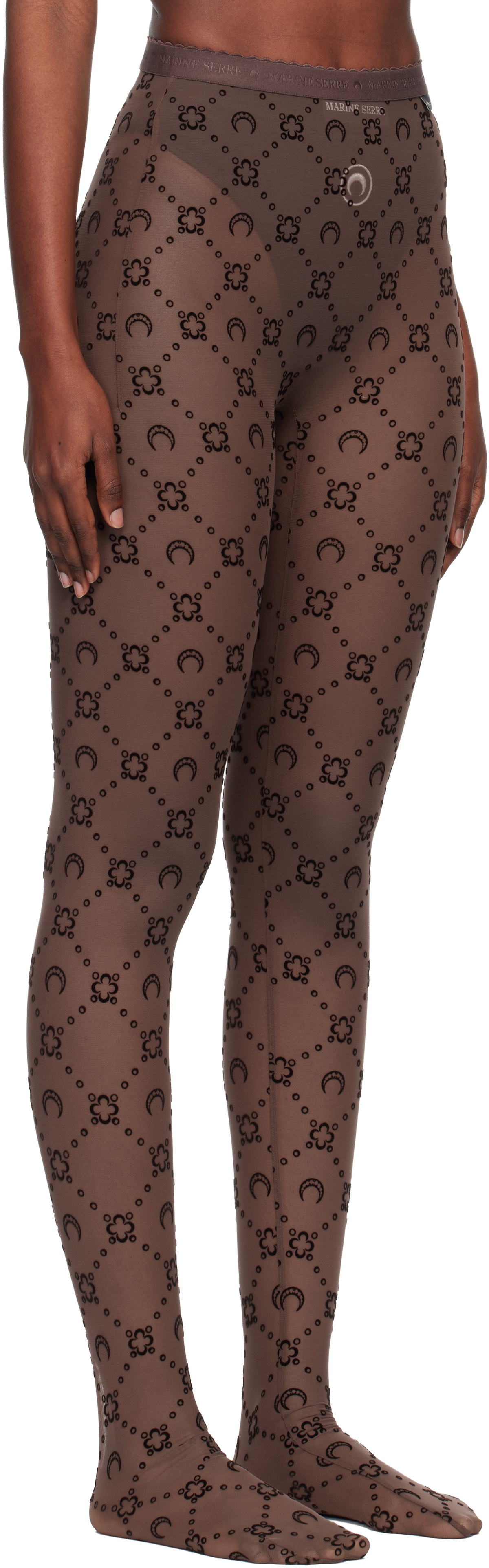 Marine Serre SSENSE Exclusive Brown Recycled Mesh Flock Tights Marine Serre