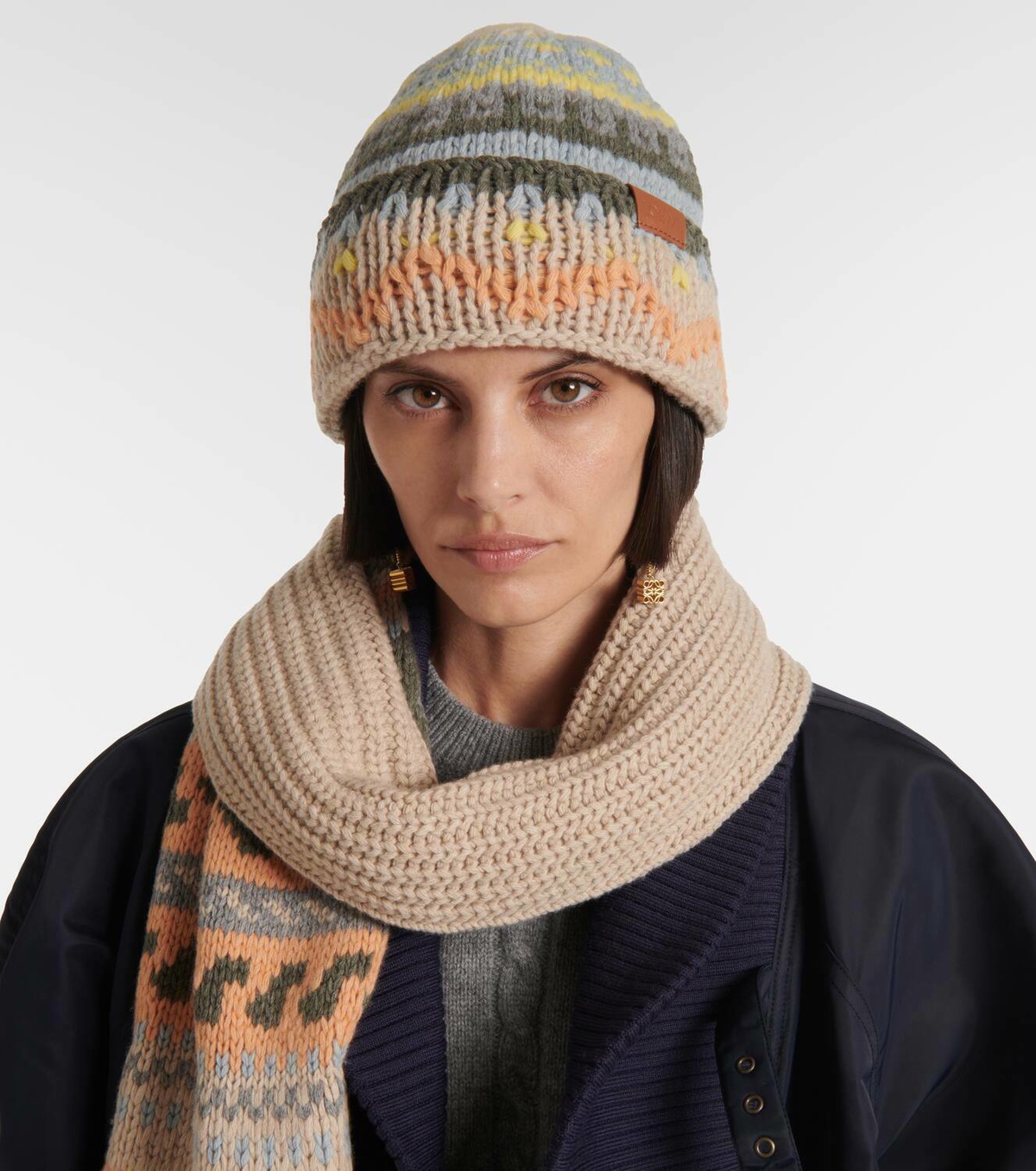 Loewe Leather-trimmed wool beanie Loewe