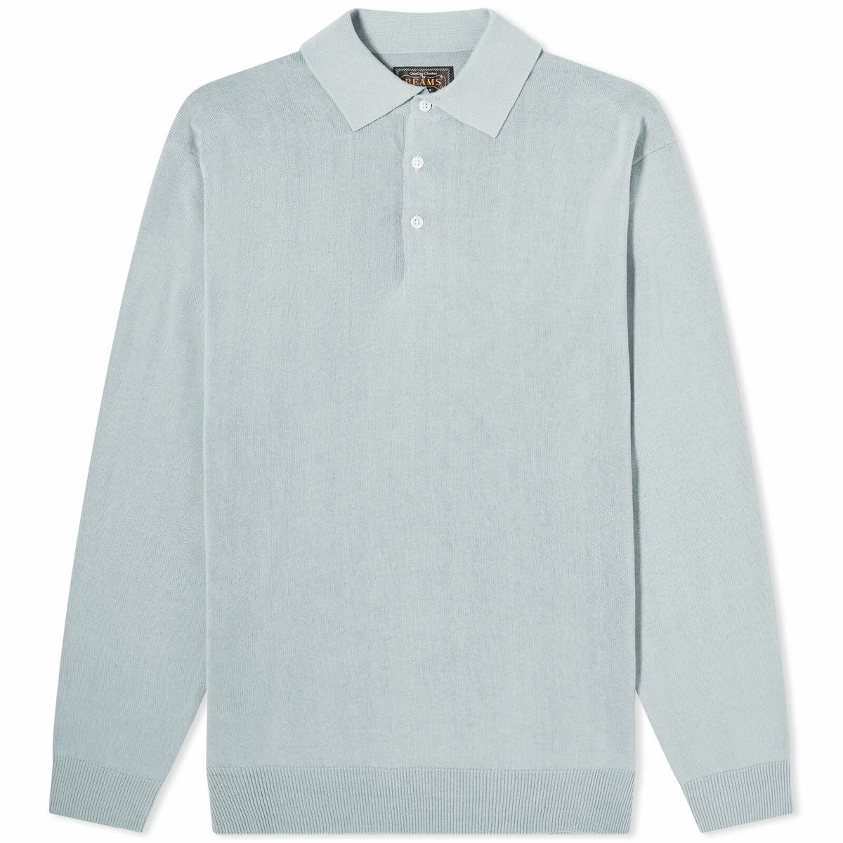 Beams Plus Men's 12g Knit Long Sleeve Polo Shirt in Ice Blue Beams Plus