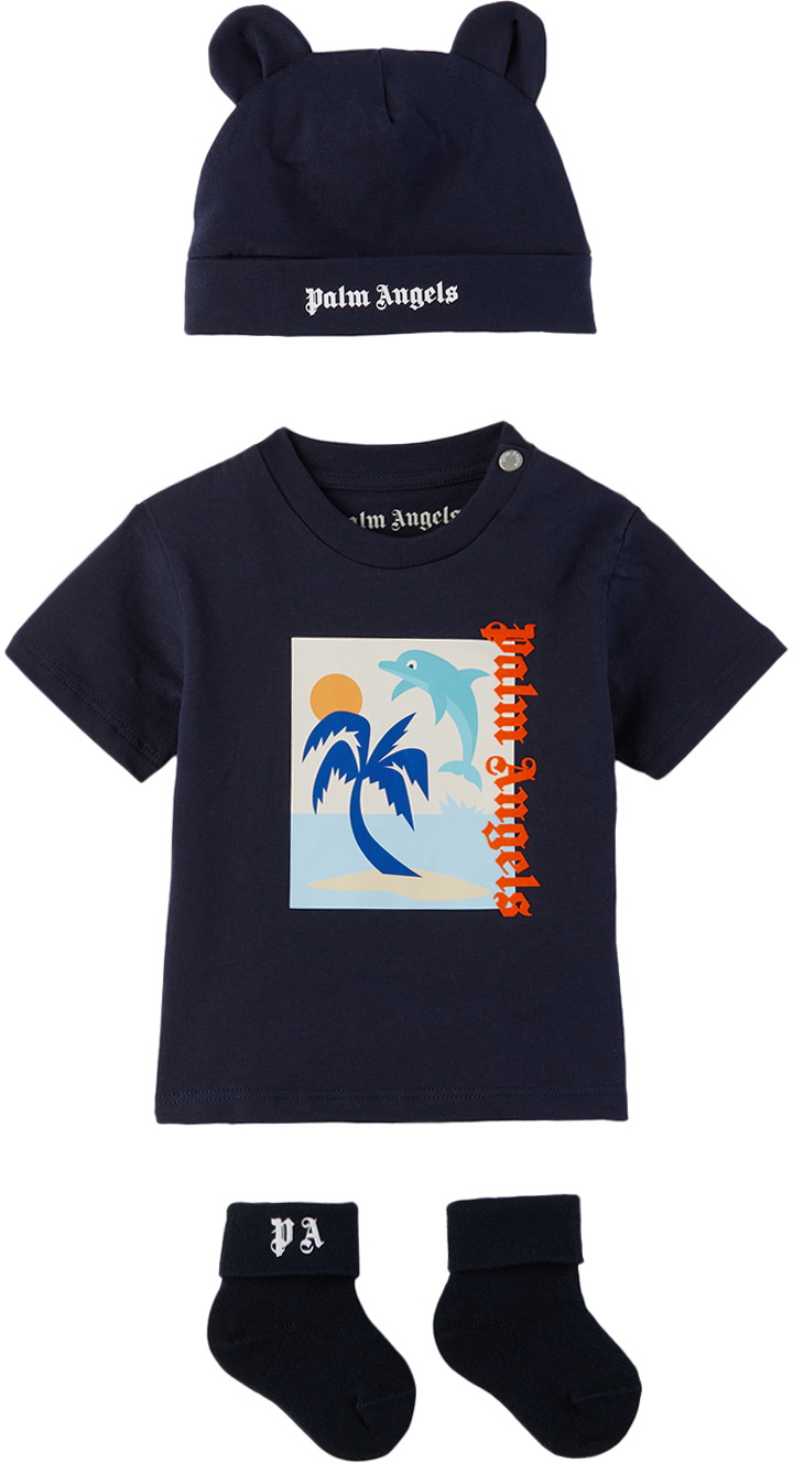 Palm Angels Baby Navy Three-Piece Set Palm Angels