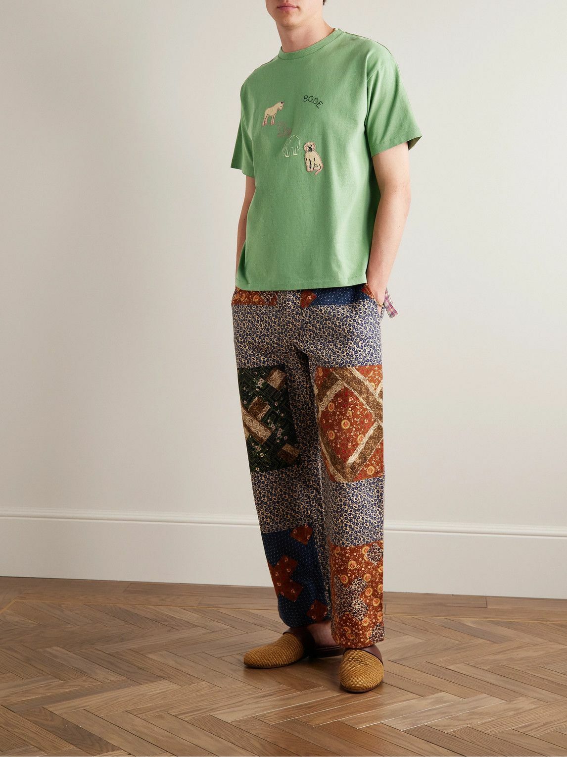 BODE - Appliquéd Embroidered Cotton-Jersey T-Shirt - Green Bode