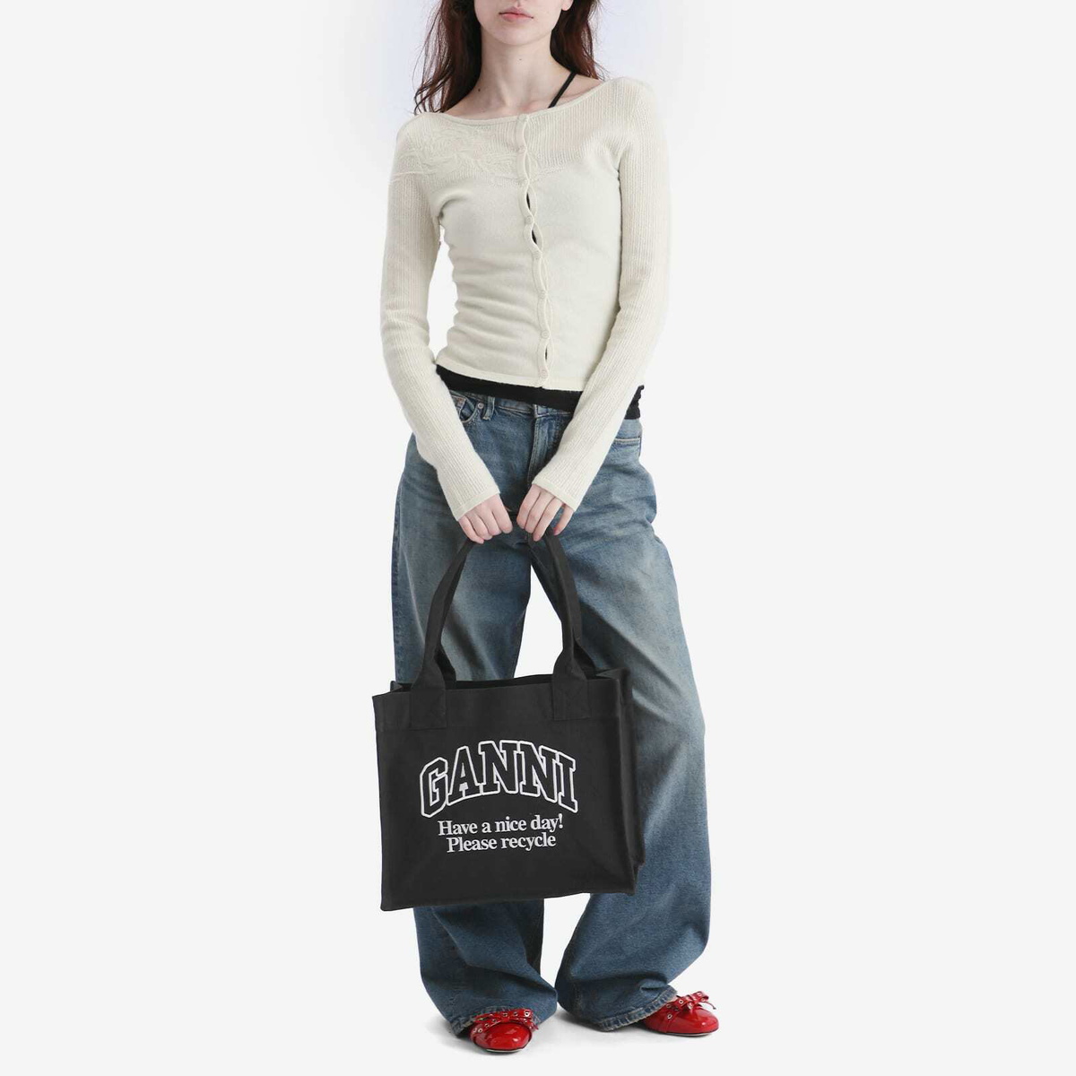 GANNI Women's Large Easy Shopper Contrast Logo in Phantom GANNI
