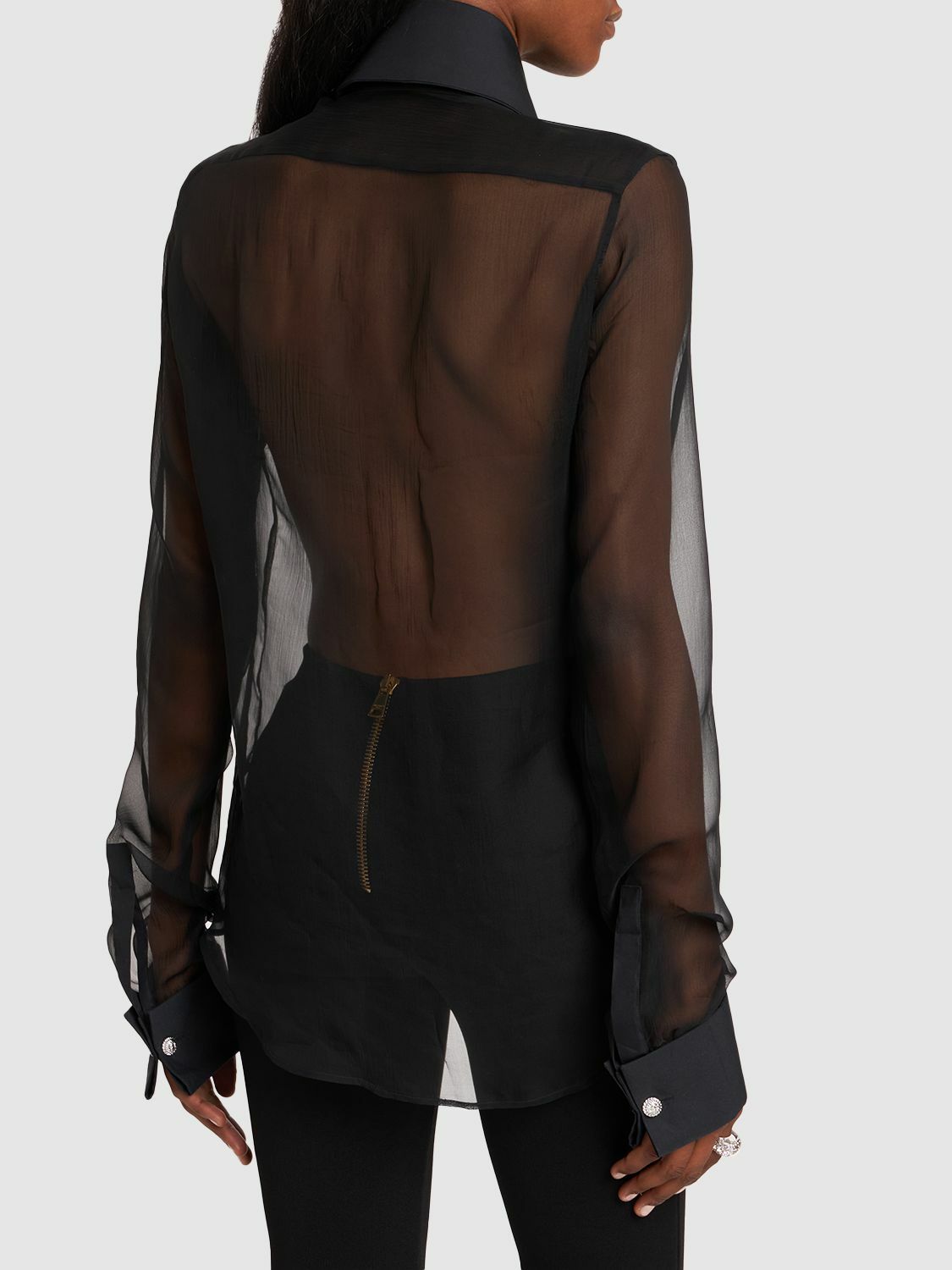BALMAIN - Sheer Silk Shirt W/ Wide Lapels Balmain