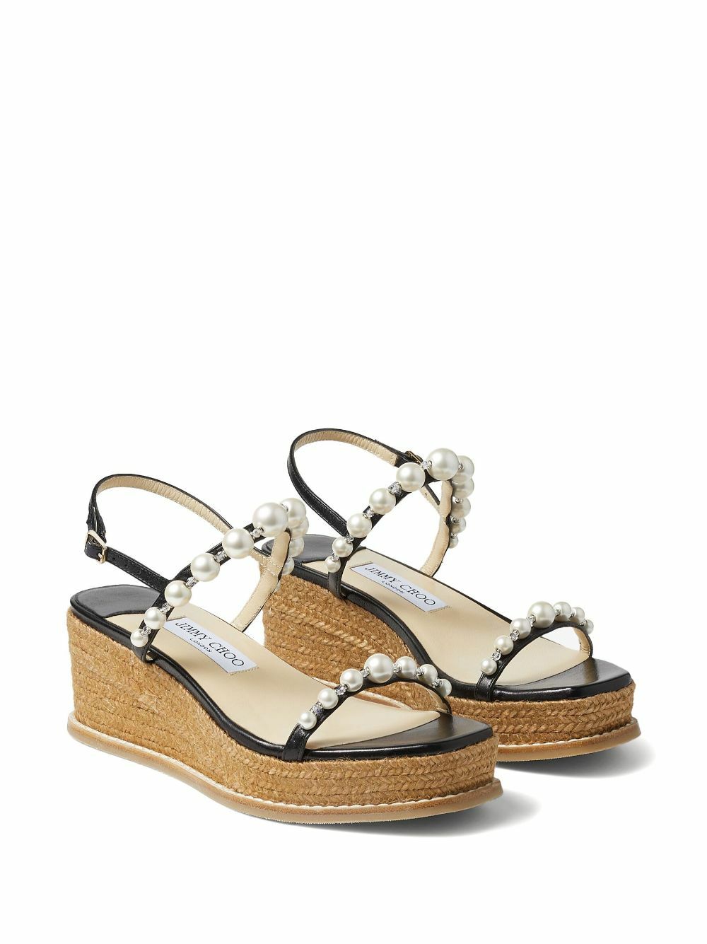 JIMMY CHOO - Amatuus 60 Pearl Embellishment Raffia Wedge Sandals Jimmy Choo