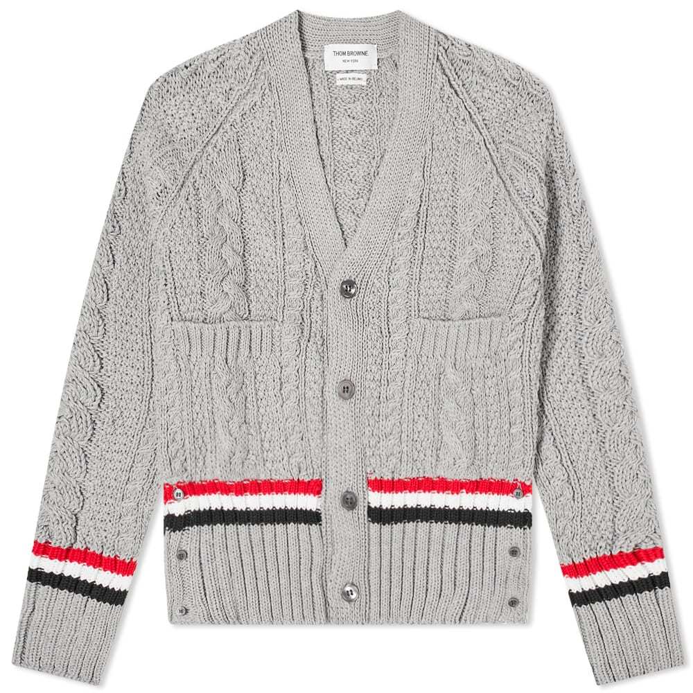 Thom Browne Aran Cable RWB Stripe Tipping Cardigan Thom Browne