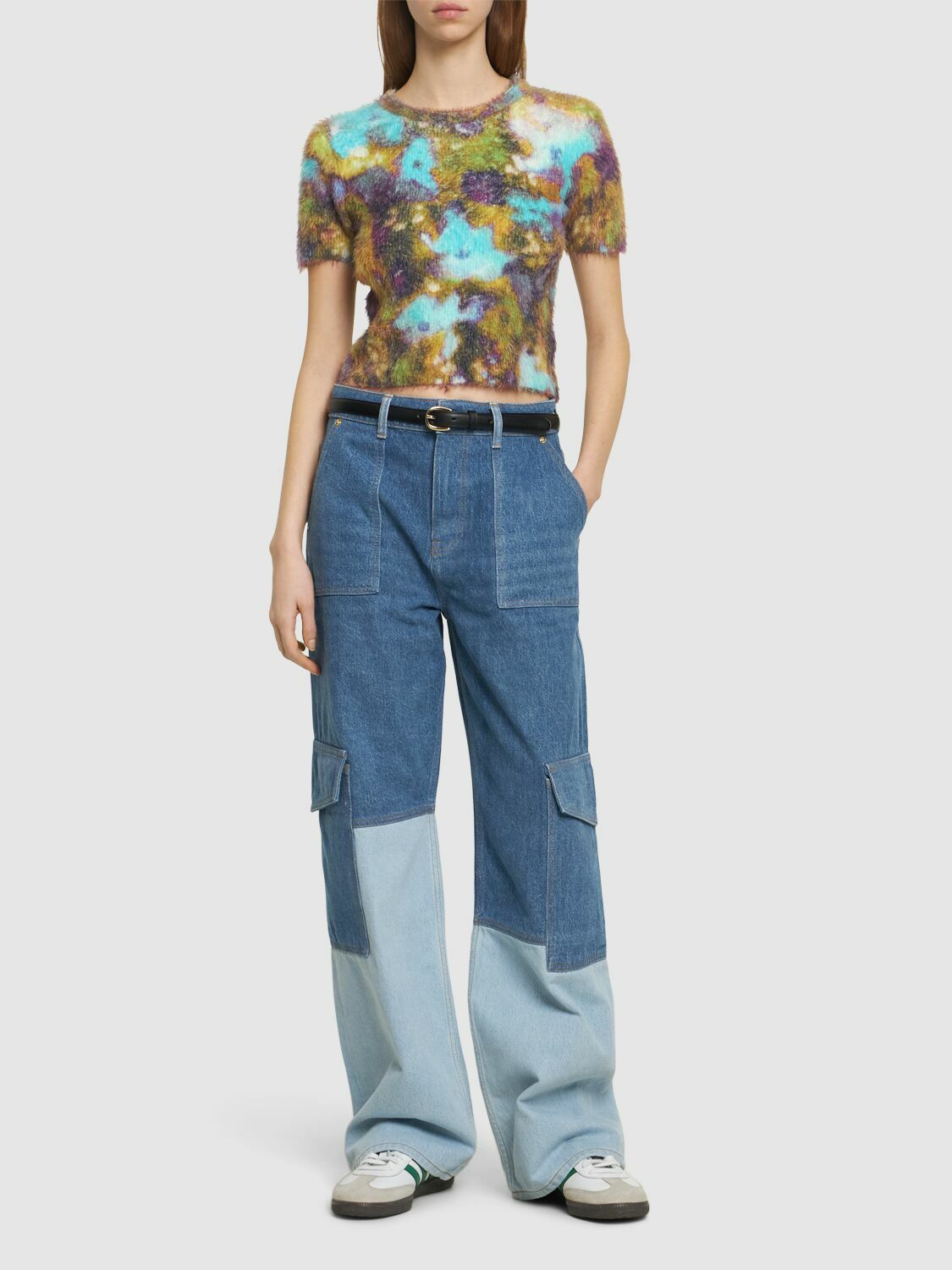 GANNI - High Rise Cotton Denim Cargo Jeans GANNI