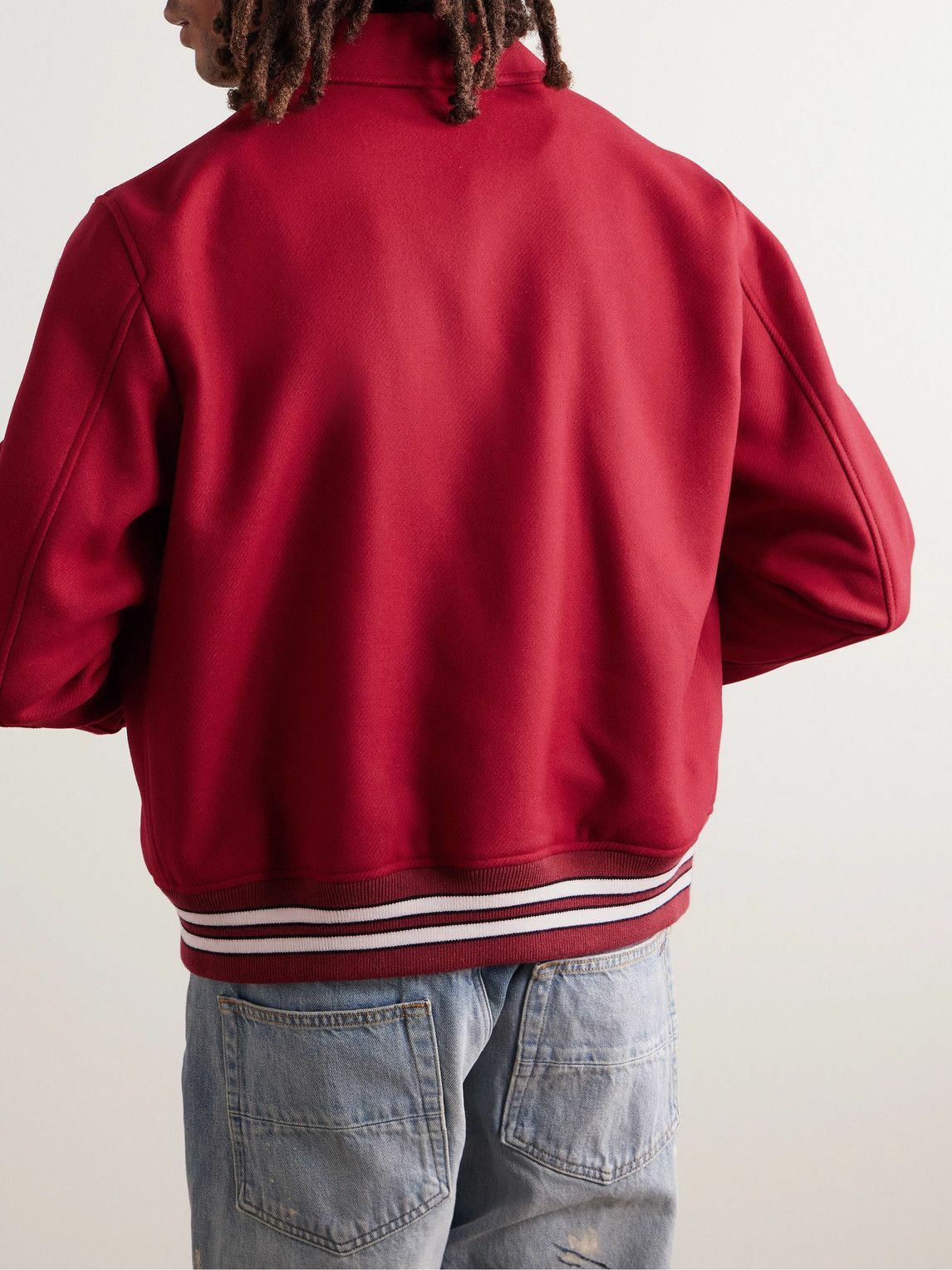 AMIRI - Bones Leather-Trimmed Appliquéd Melton Wool-Blend Twill Varsity ...