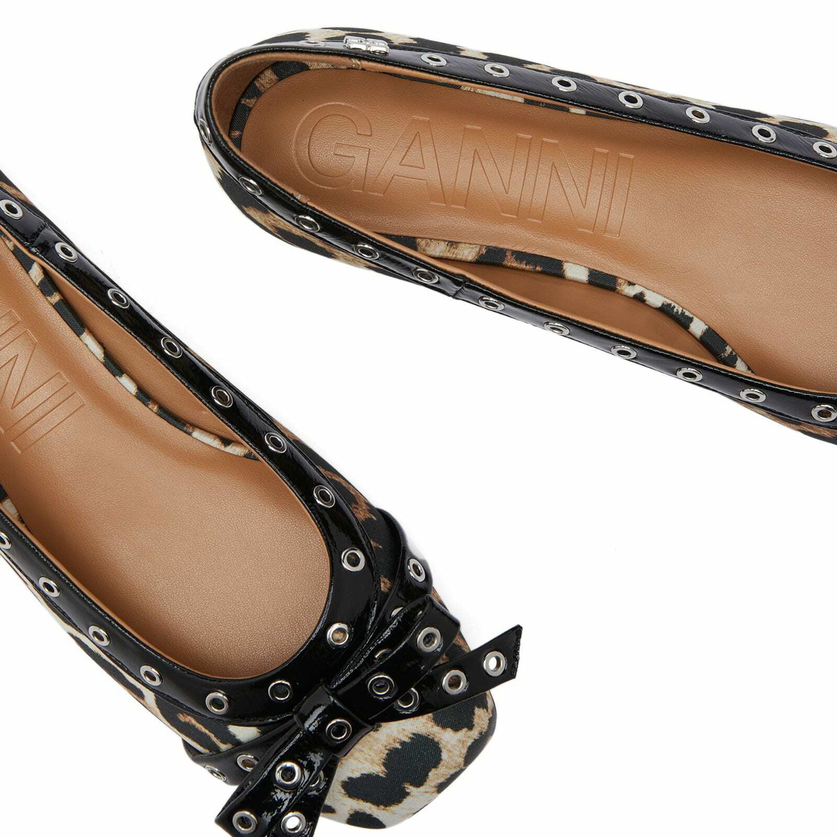 GANNI Women's Eyelets Bow Ballerina in Leopard Print GANNI