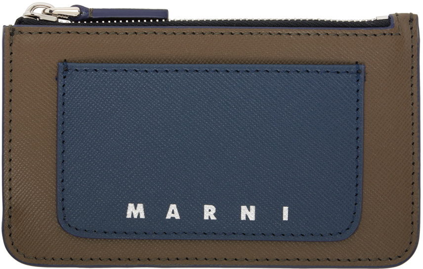 Marni Navy & Taupe Saffiano Leather Card Holder Marni