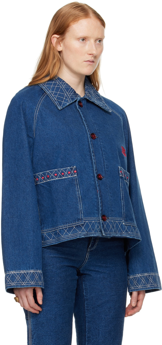 Bode Blue Embroidered Denim Jacket Bode
