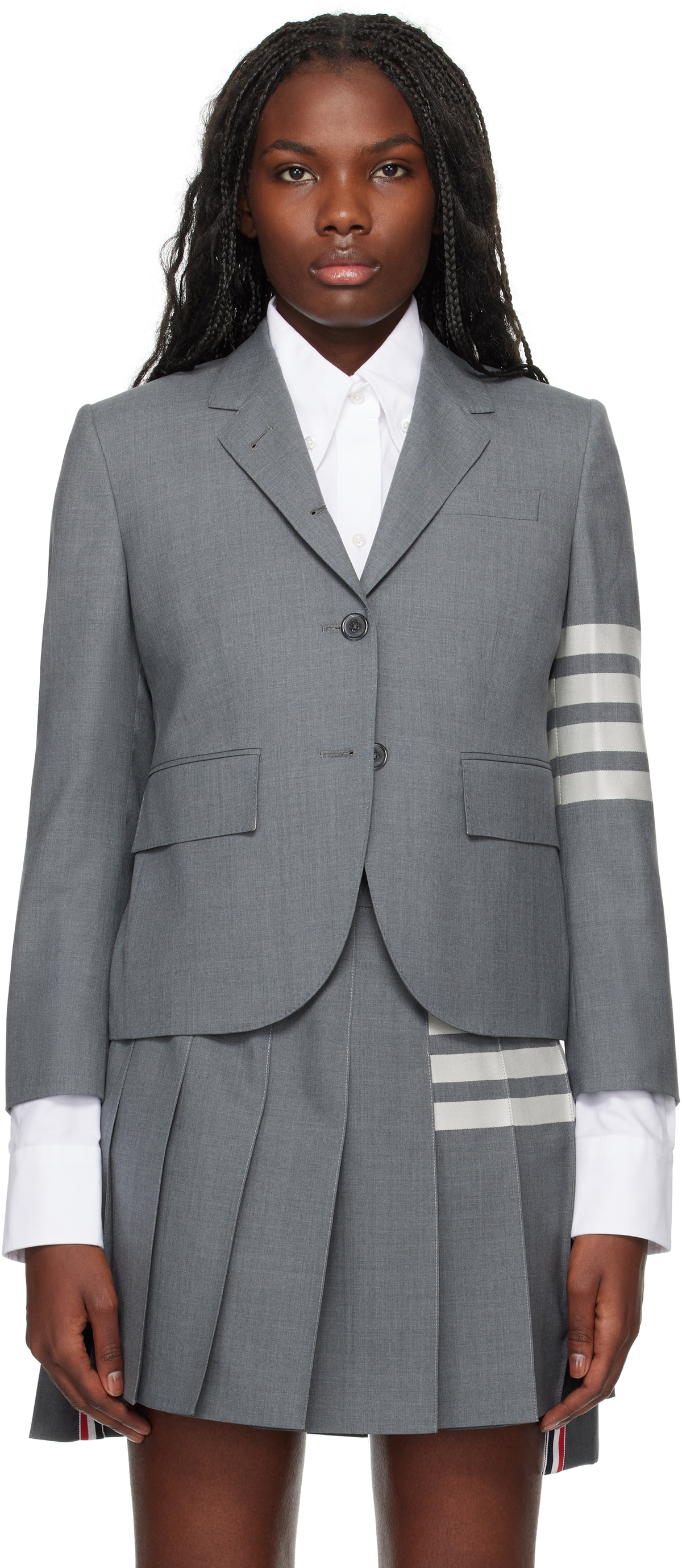 Thom Browne Gray High Armhole 4-Bar Blazer Thom Browne