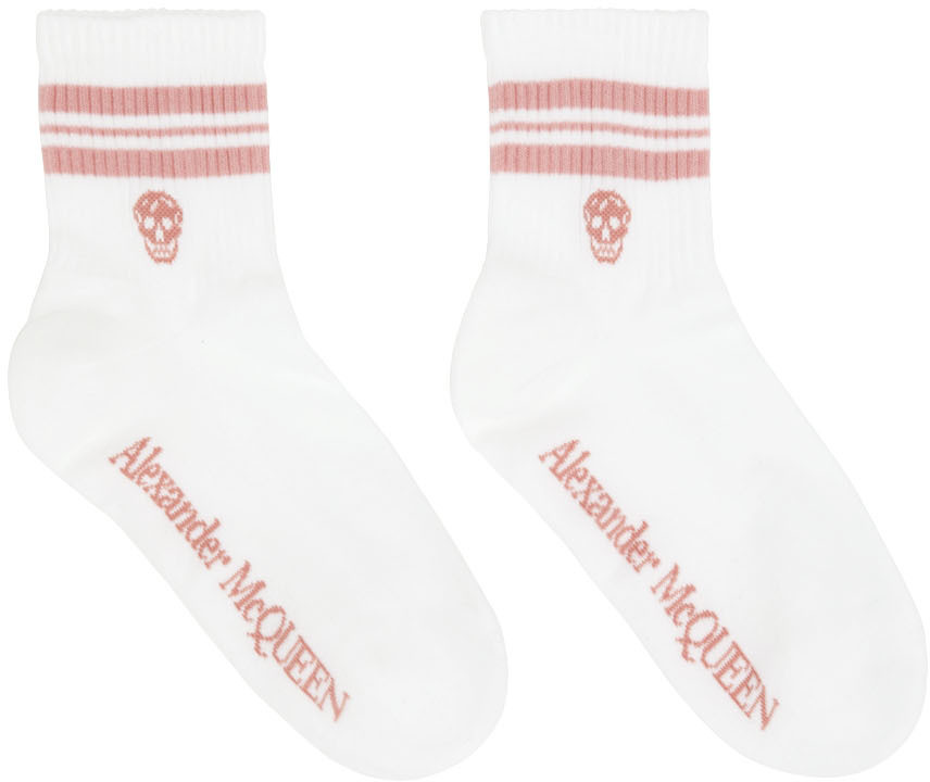 Alexander McQueen White & Pink Stripe Skull Socks Alexander McQueen