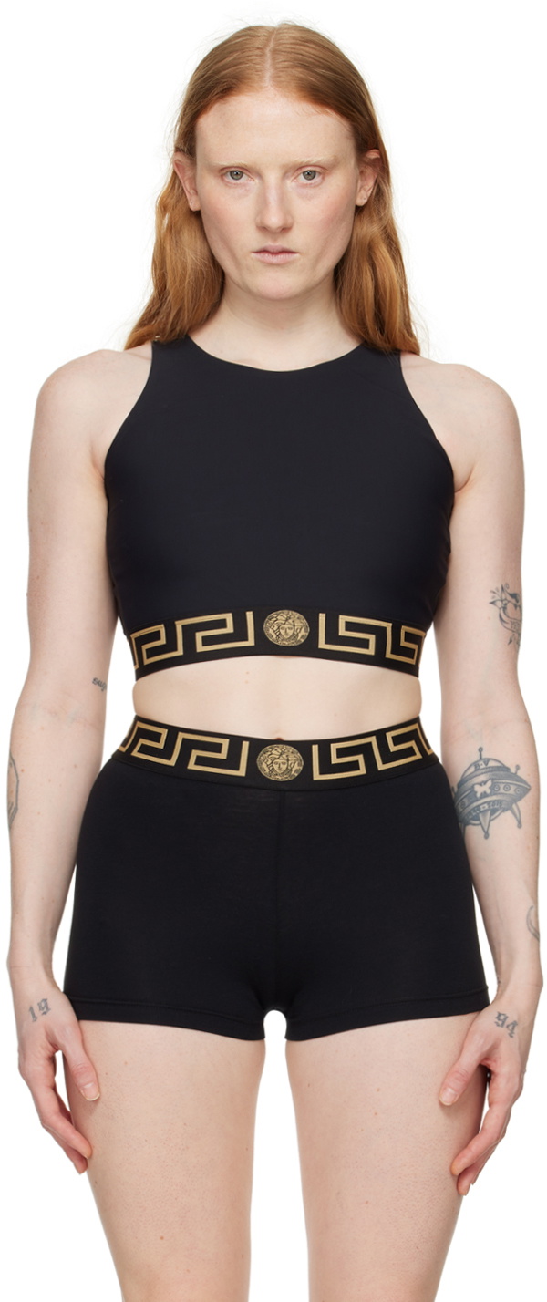 Versace Underwear Black Greca Border Sport Bra Versace Underwear