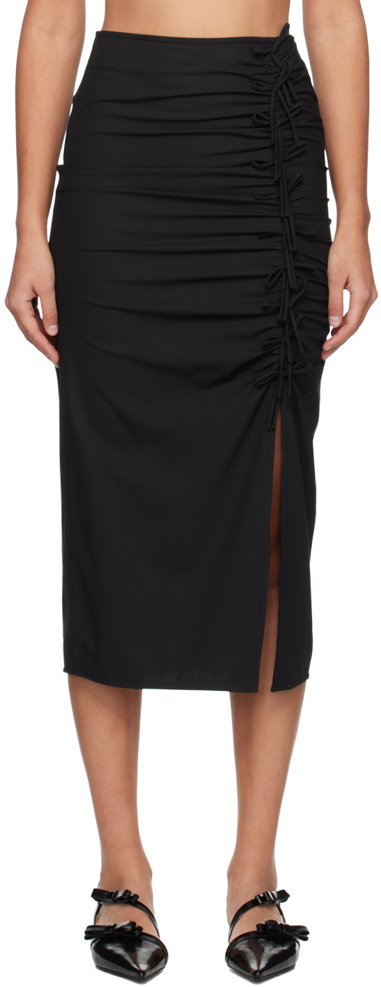 GANNI Black Drapey Midi Skirt GANNI