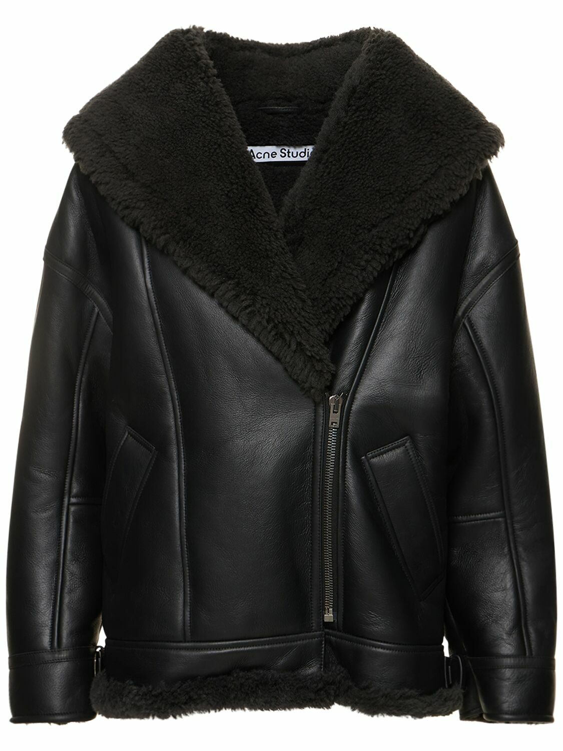 ACNE STUDIOS - Leather Shearing Jacket W/shawl Collar Acne Studios