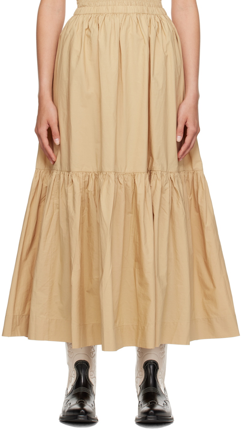 GANNI Beige Flounce Maxi Skirt GANNI