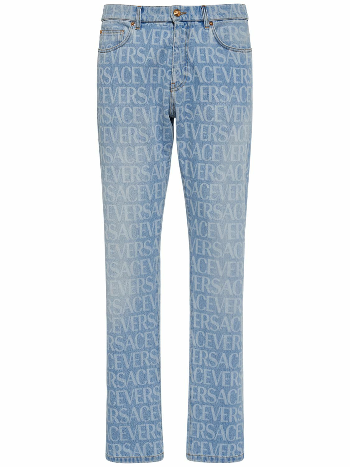 VERSACE - Monogram Cotton Denim Jeans Versace