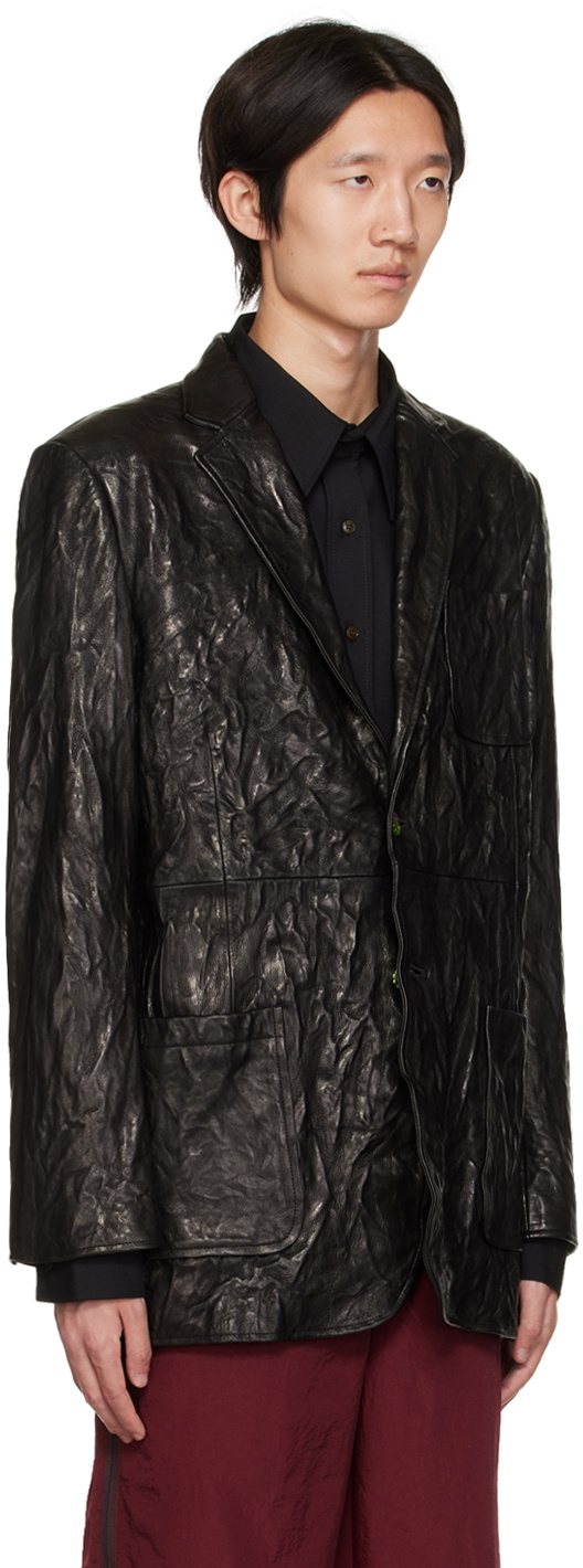 Acne Studios Black Creased Leather Jacket Acne Studios