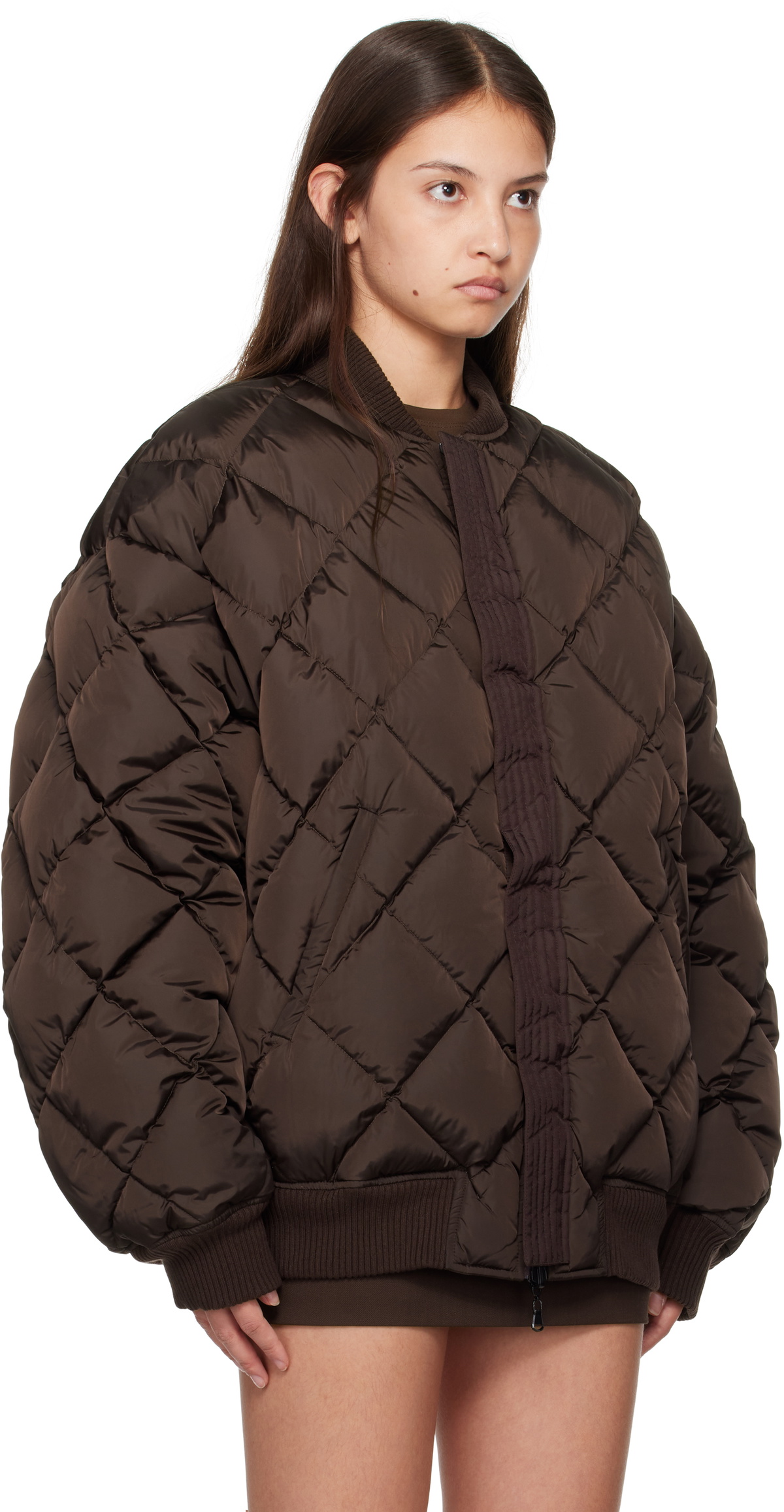 WARDROBE.NYC Brown Taffeta Reversible Down Bomber Jacket WARDROBE.NYC