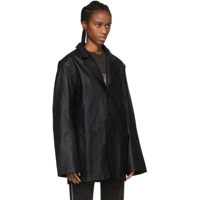 Telfar Black Faux-Leather Detachable Arm Jacket Telfar