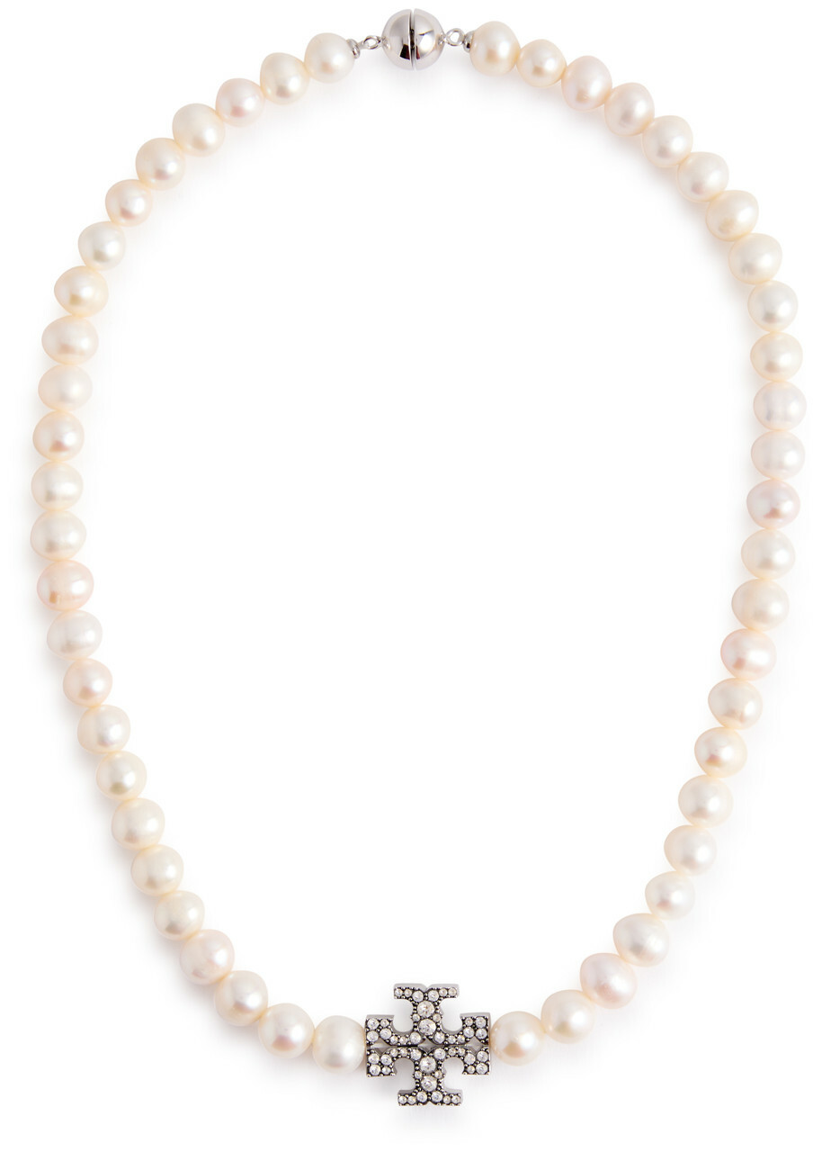 Tory Burch Kira Logo-embellished Pearl Necklace - Silver - One Size ...
