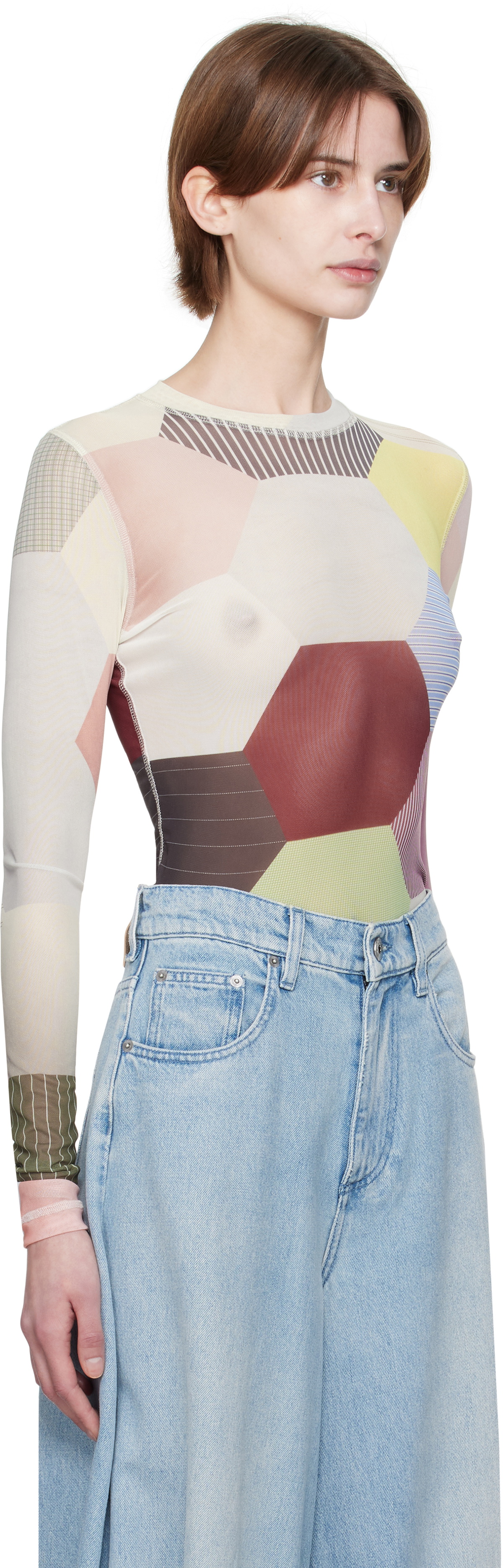 JW Anderson Multicolor Patchwork Print Sheer Long Sleeve T-shirt JW ...