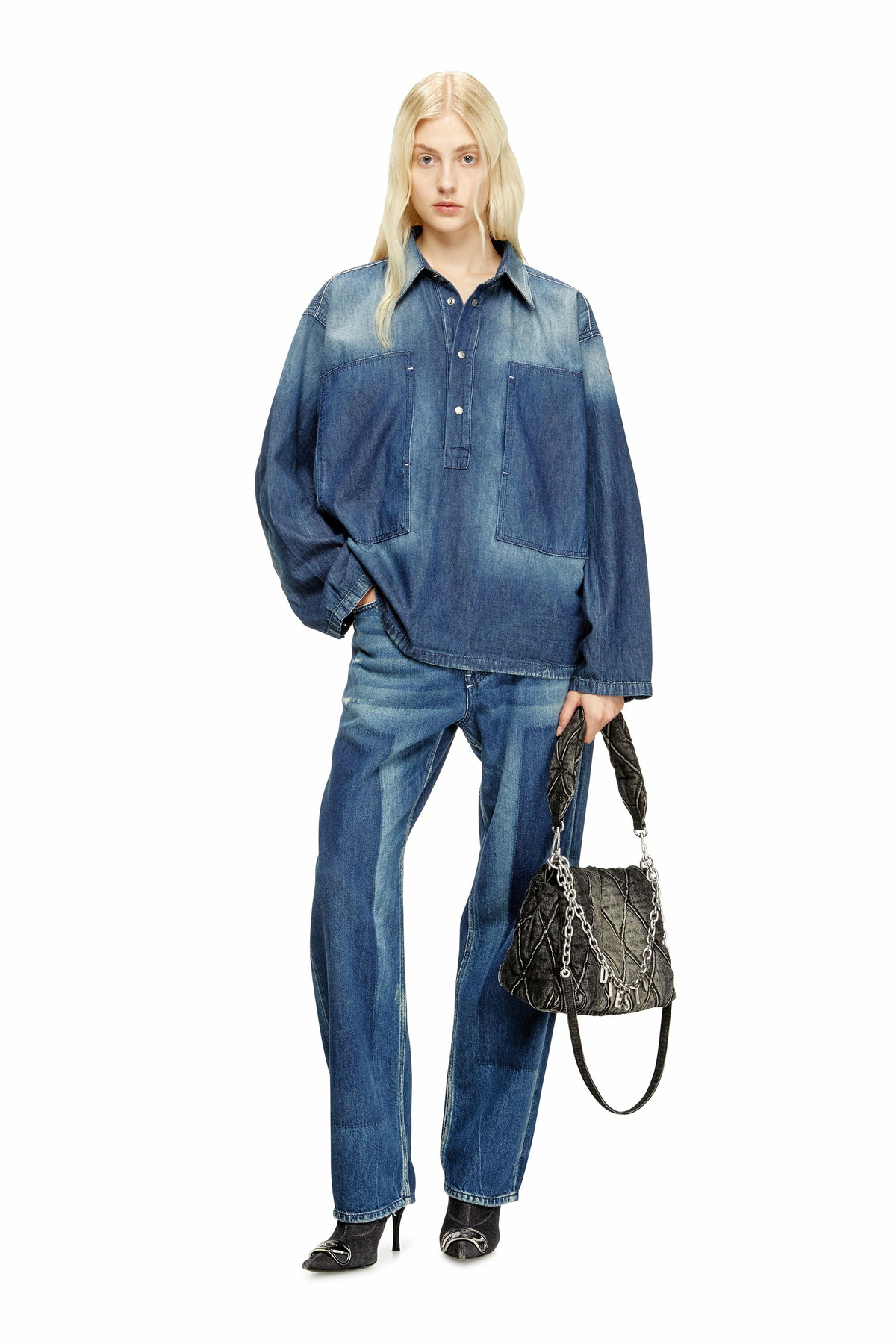 Diesel Henley top in contrast-effect denim - Denim Shirts Womens in ...